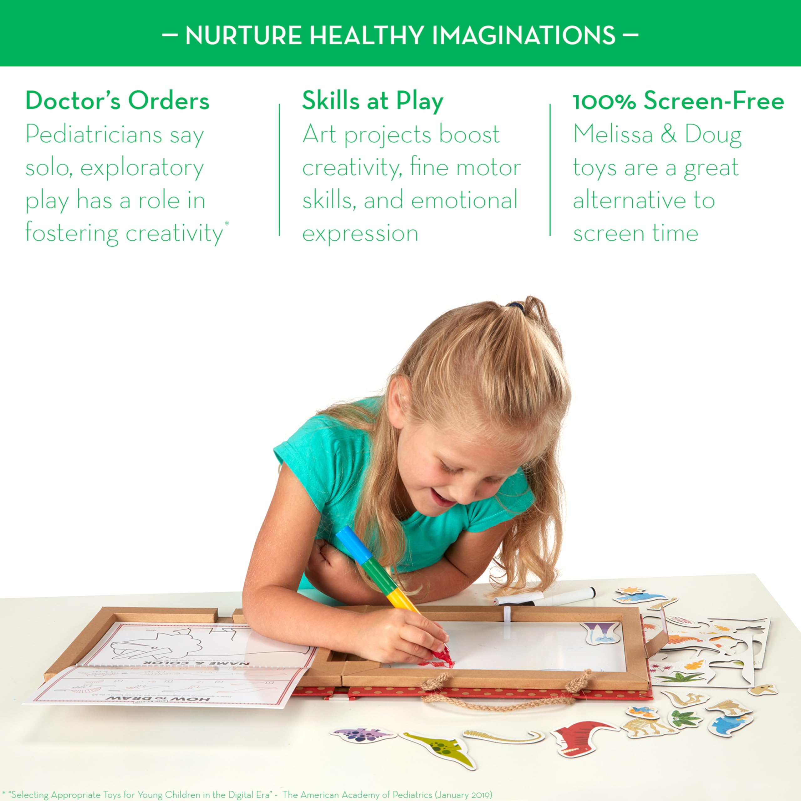 Melissa & Doug Natural Play: Play, Draw, Create Reusable Drawing & Magnet Kit β Dinosaurs (41 Magnets, 5 Dry-Erase Markers)