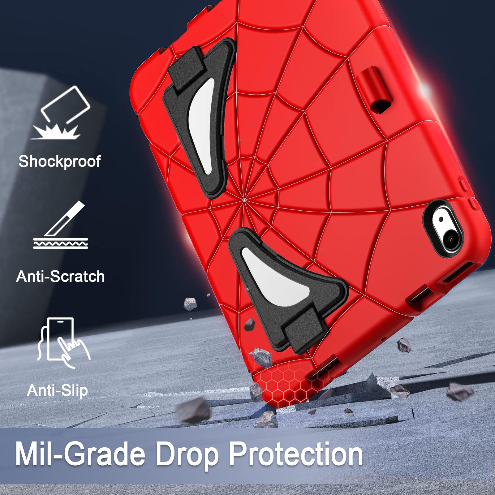 WESOROL for iPad 10th Generation Case 2022, Kids Friendly for iPad 10.9 Case with Kickstand Shoulder Strap Pencil Holder, Heavy Duty Protective Case for iPad 10th Generation 2022 Release, Red Black