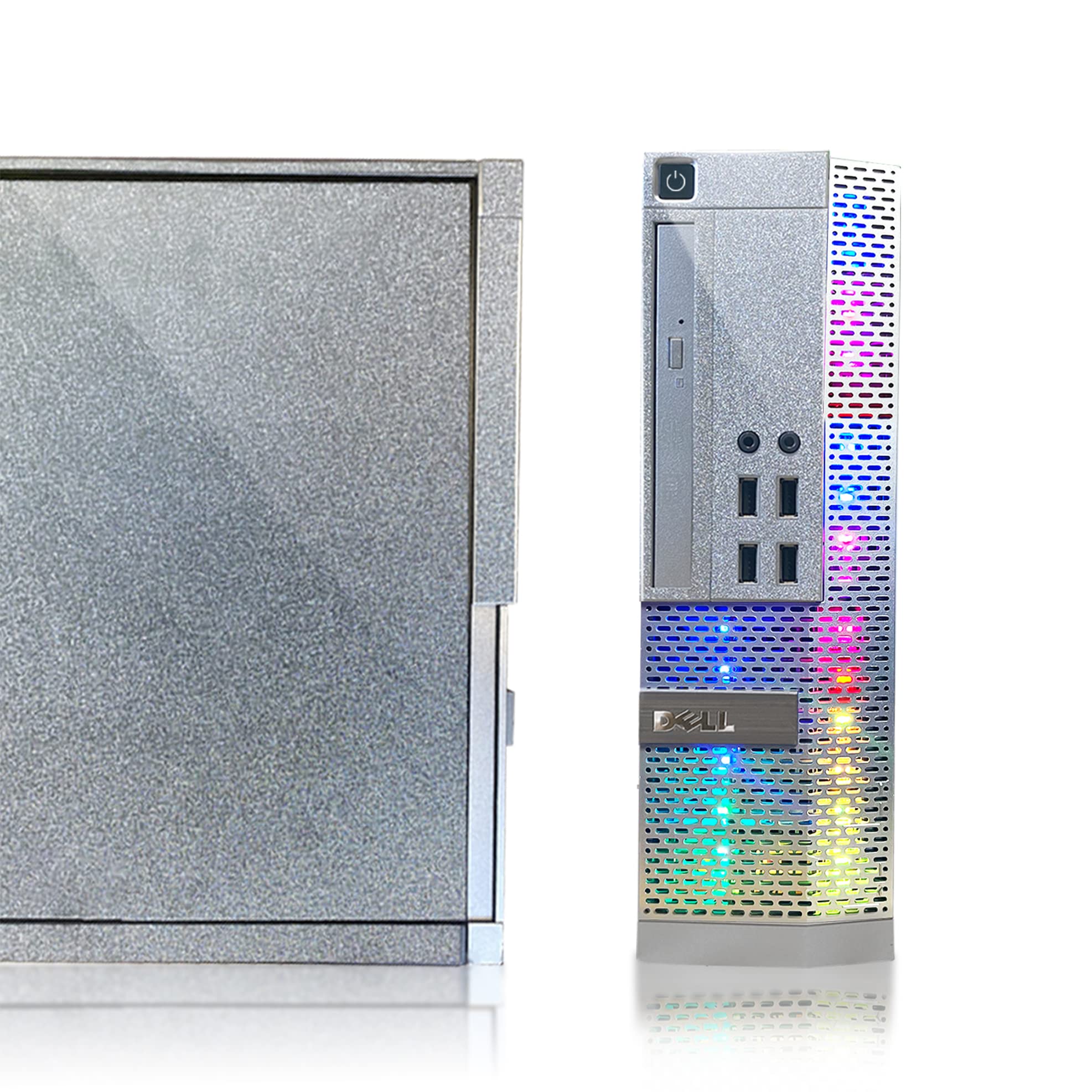Treasure Box Silver RGB SFF Desktop with Quad Core I7 Upto 3.9G, HD Graphics 4600 4K Support, 32G, 1T SSD, DP, VGA, RGB Keyboard Mouse, DVD, WiFi, BT 5.0, Win 10 Pro (Renewed)