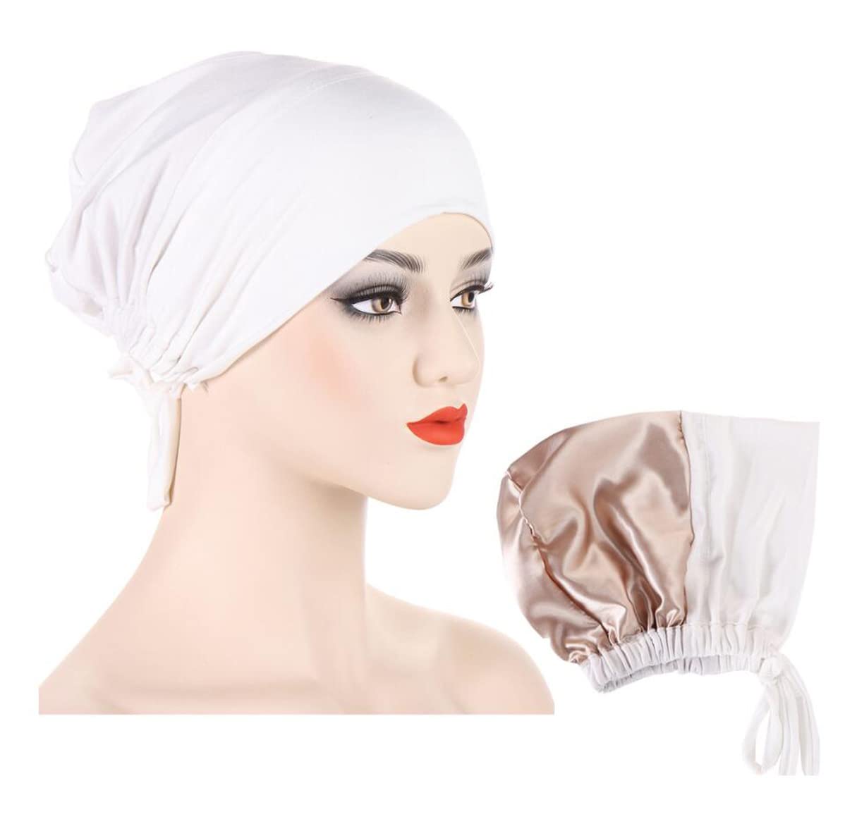 Lucky staryuan ® 3Pack Soft Muslim Turban Hat Inner Hijab Caps Underscarf Bonnet Hat Headwear for Cancer (White Black Grey)