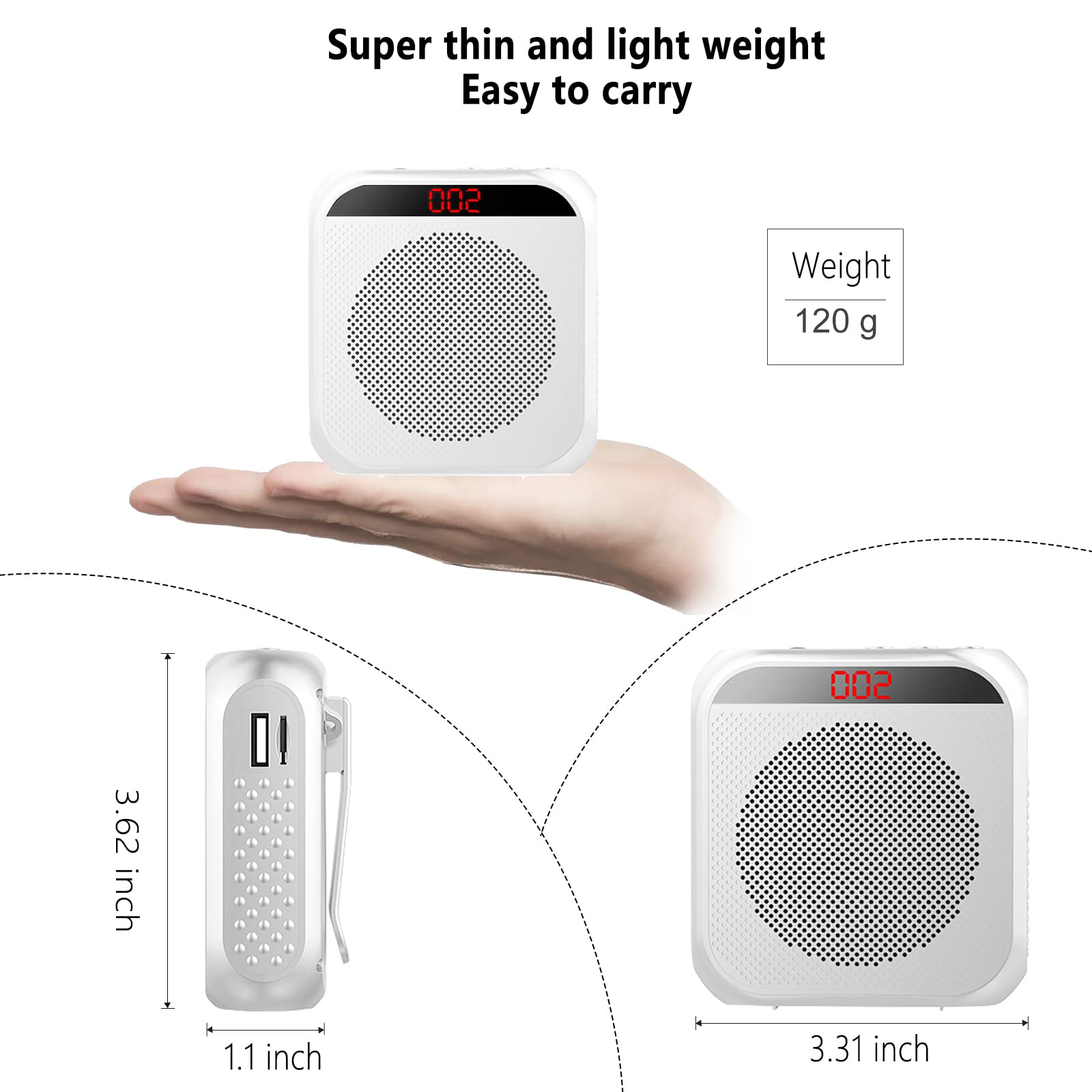 Qulable Voice Amplifier for Teachers Portable Amplifier, Rechargeable Teacher Microphone, Mini Amplifier System, Classroom Microphone Outdoor Loudspeaker for Teachers/Metting/Tour Guide