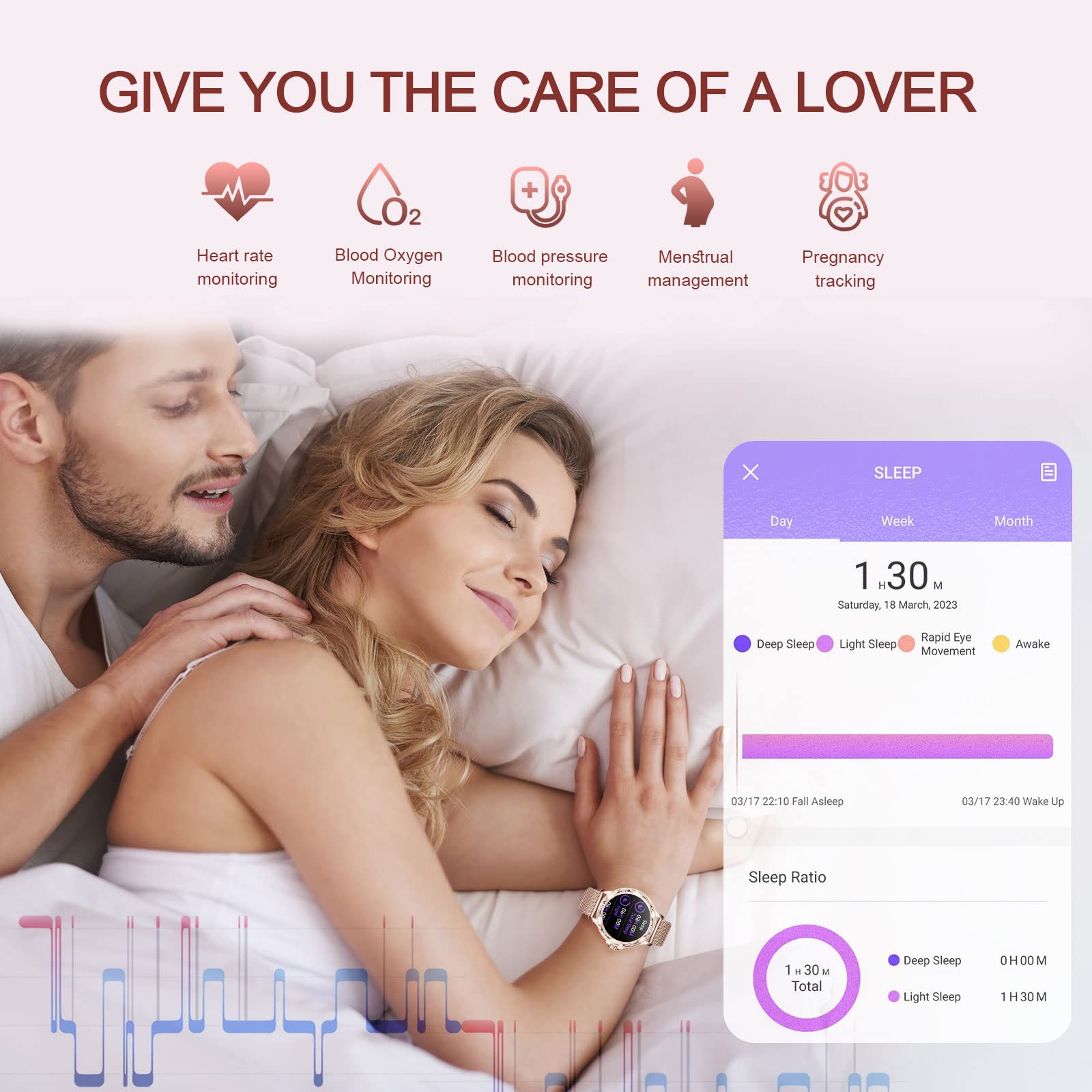 wonlex Smart Watch for Women, 1.36" Touch Screen Smartwatch with Heart Rate, IP67 Waterproof Activity Tracker, Fitness Watch for Android and iOS (Gold)