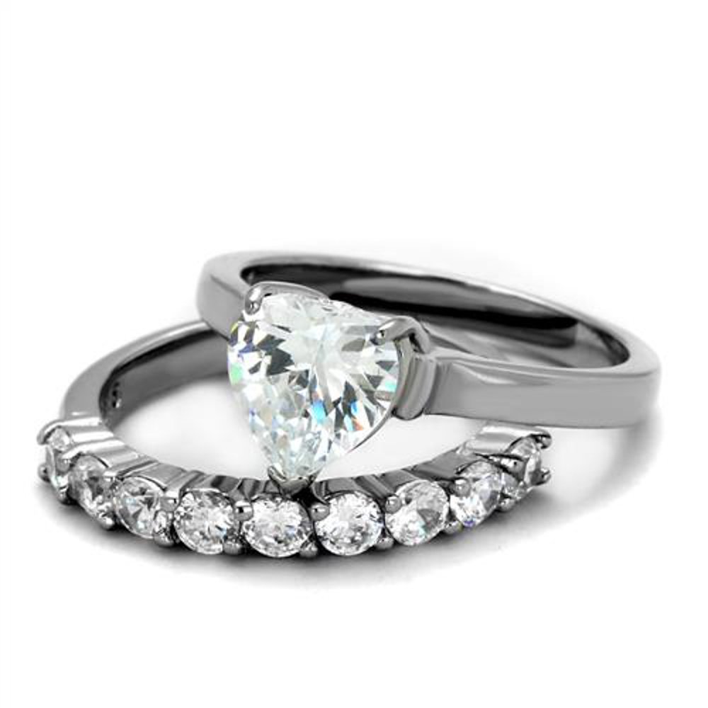 Marimor Jewelry 2.7 Carat Heart Cut Cubic Zirconia Stainless Steel Wedding Ring Set Women's Size 7
