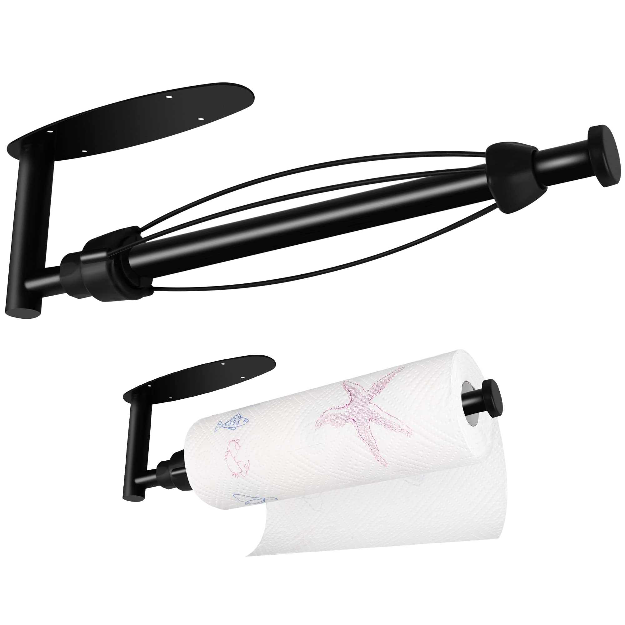 Paper Towel Holder, Under Cabinet Paper Towel Holder, Paper Towel Stand with Damping Effect, Paper Towel Holder can be Self- Adhesive or Drilled for Kitchen, Bathroom.