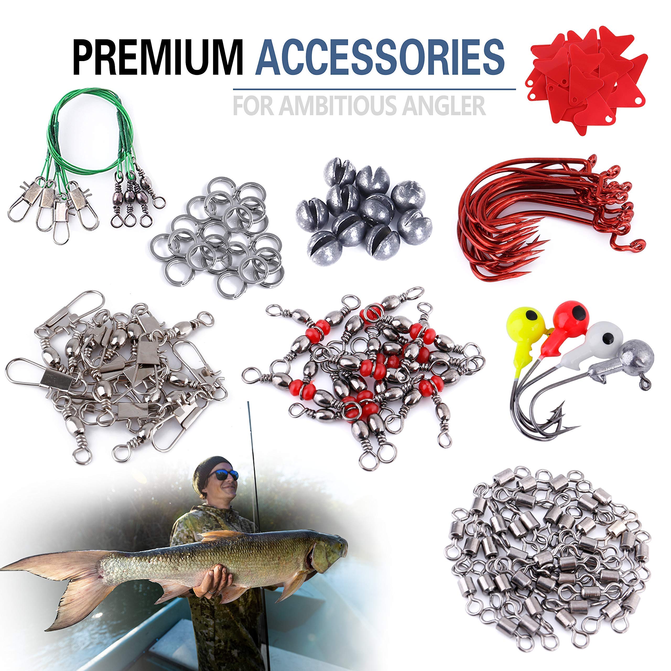 PLUSINNO Telescopic Fishing Rod and Reel Combo, 263 Pcs Fishing Tackle Kit with Tackle Box