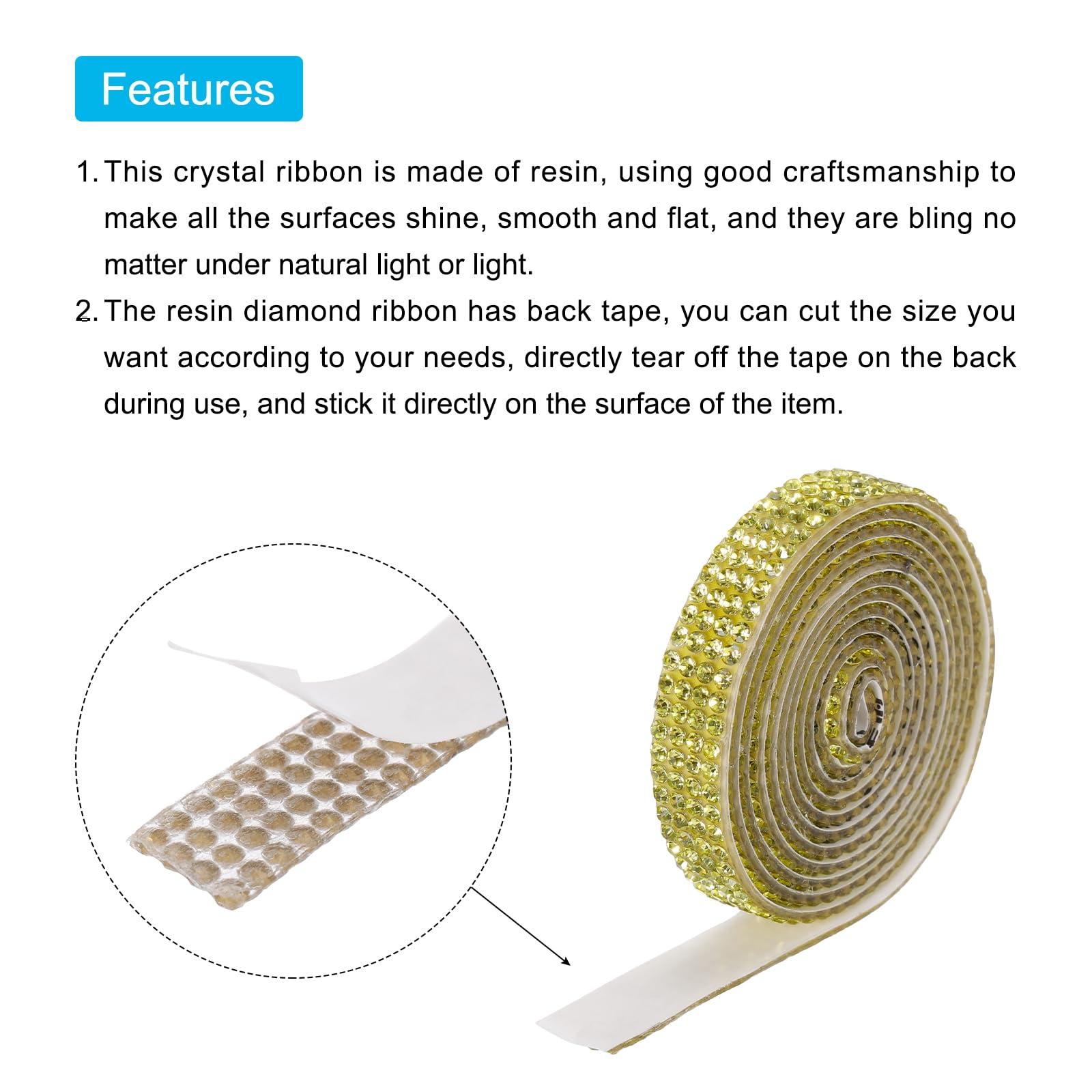 MECCANIXITY 3 Rolls 3 Yards 8mm Self Adhesive Crystal Rhinestone Diamond Ribbon for Arts & Crafts Project, Wedding Cakes, Birthday Decorations Yellow