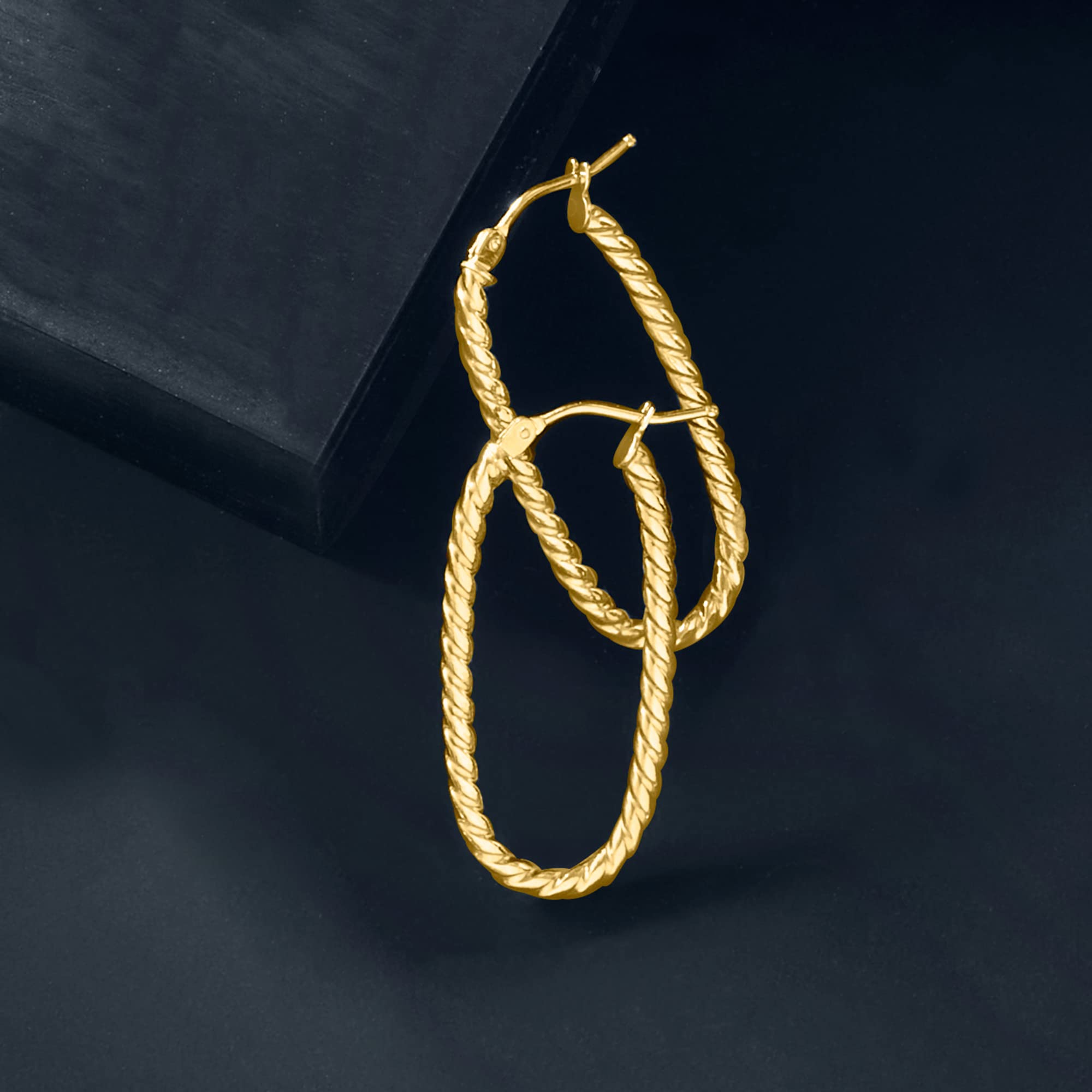 Ross-Simons Italian 14kt Yellow Gold Twisted Oval Hoop Earrings