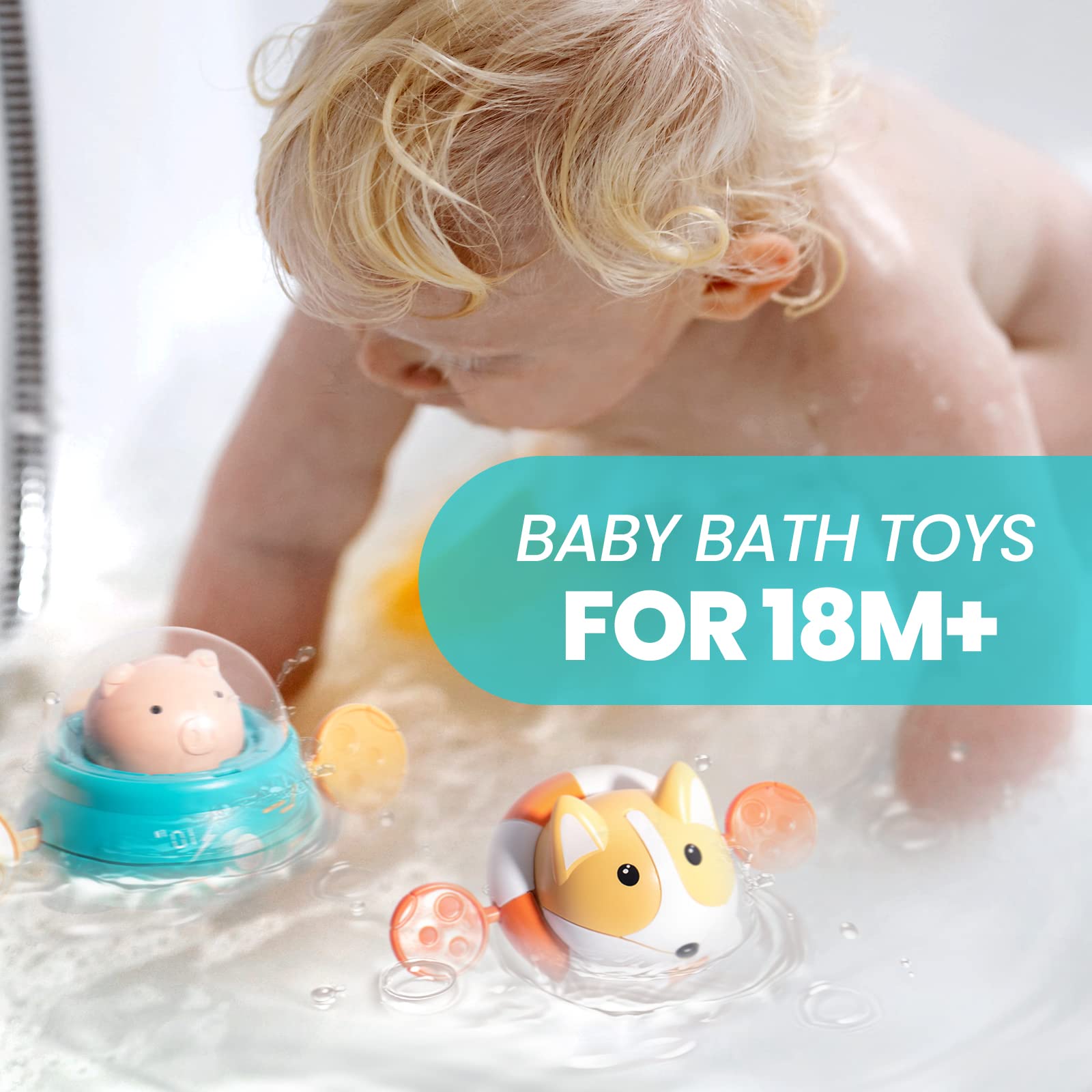 Swimming Baby Bath Toys for Infants 18 months, Baby Wind Up Bath Toys Pull and Go, Pull String Shower Toys for Boys and Girls