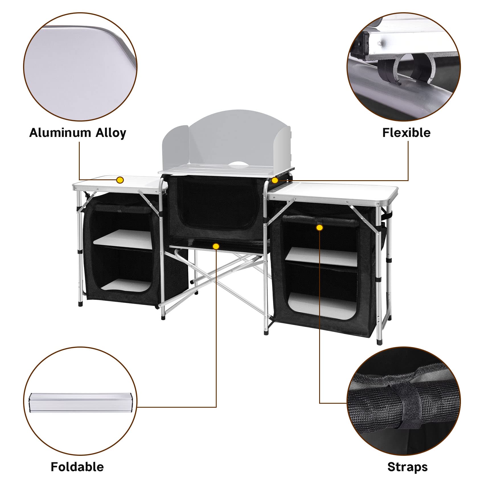Slendor Portable Camp Kitchen Camp Kitchen Table Aluminum Outdoor Camping Cooking Station Folding Camp Table with Storage and Windscreen for Picnic