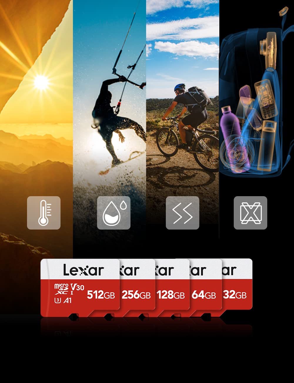 Lexar E-Series 128GB Micro SD Card, microSDXC UHS-I Flash Memory Card with Adapter, 100MB/s, C10, U3, A1, V30, Full HD, 4K UHD, High Speed TF Card