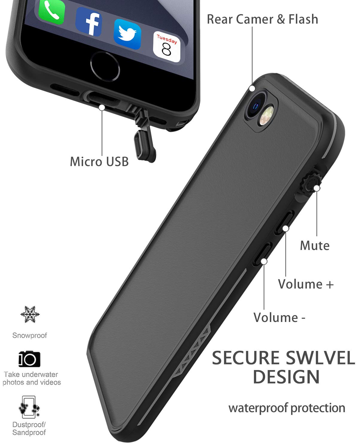 LOVE BEIDI iPhone 8 7 Waterproof Case Cover Built-in Screen Protector Fully Sealed Life Shockproof Snowproof Underwater Protective Cases for iPhone 8 7-4.7" (Purple/Rose/Orchid)