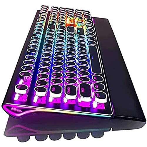 SWIMXL Typewriter Style Mechanical Gaming Keyboard with True RGB Backlit Collapsible Wrist Rest 108-Key Blue Switch Retro Round Keycap - Black