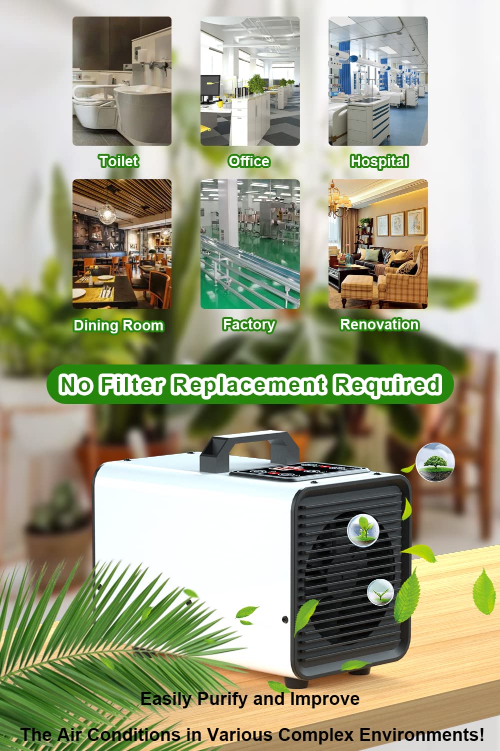 Tesiplz Ozone Negative Ion Generator,30,000mg/h Digital Touch Commercial Ozonator Odor Removal Machine,Industrial O3 Ionizer Air Purifier Deodorizer for Home Car Pet