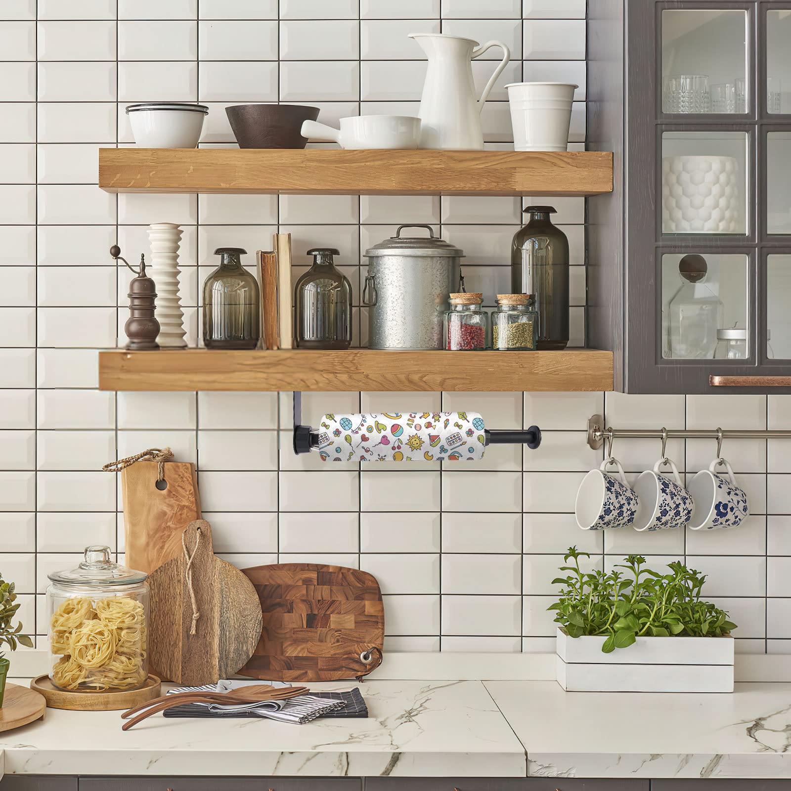 Paper Towel Holder Under Cabinet, Biupky Single Hand Operable Adhesive Paper Towel Holder Wall Mount with Damping Effect Stainless Steel Paper Towel Rack for Kitchen Bathroom