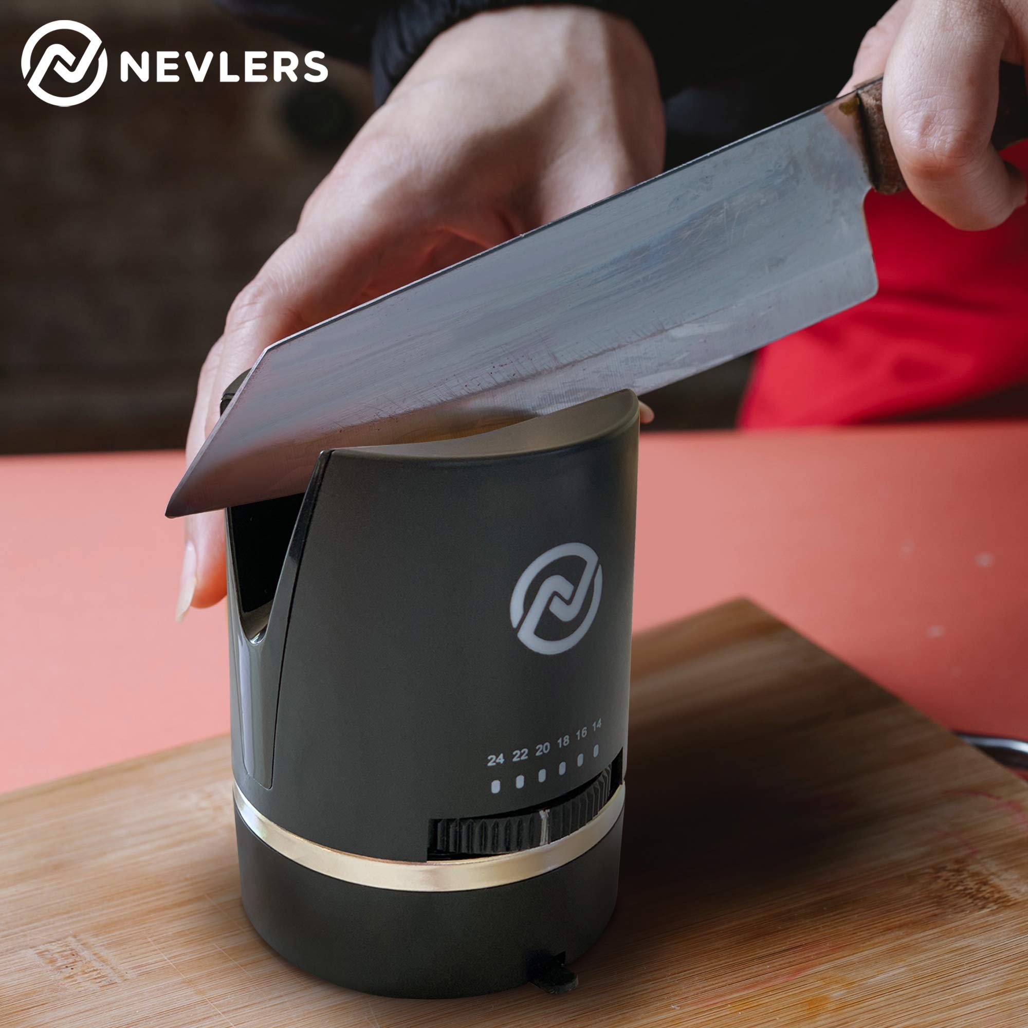 Nevlers Adjustable Angle Manual Kitchen Knife Sharpener with Suction Base - These Sharpeners Prep, Repair, Sharpen, & Polish Most Knives in One Easy Step - Mini Brush for Quick & Easy Clean Up - Red
