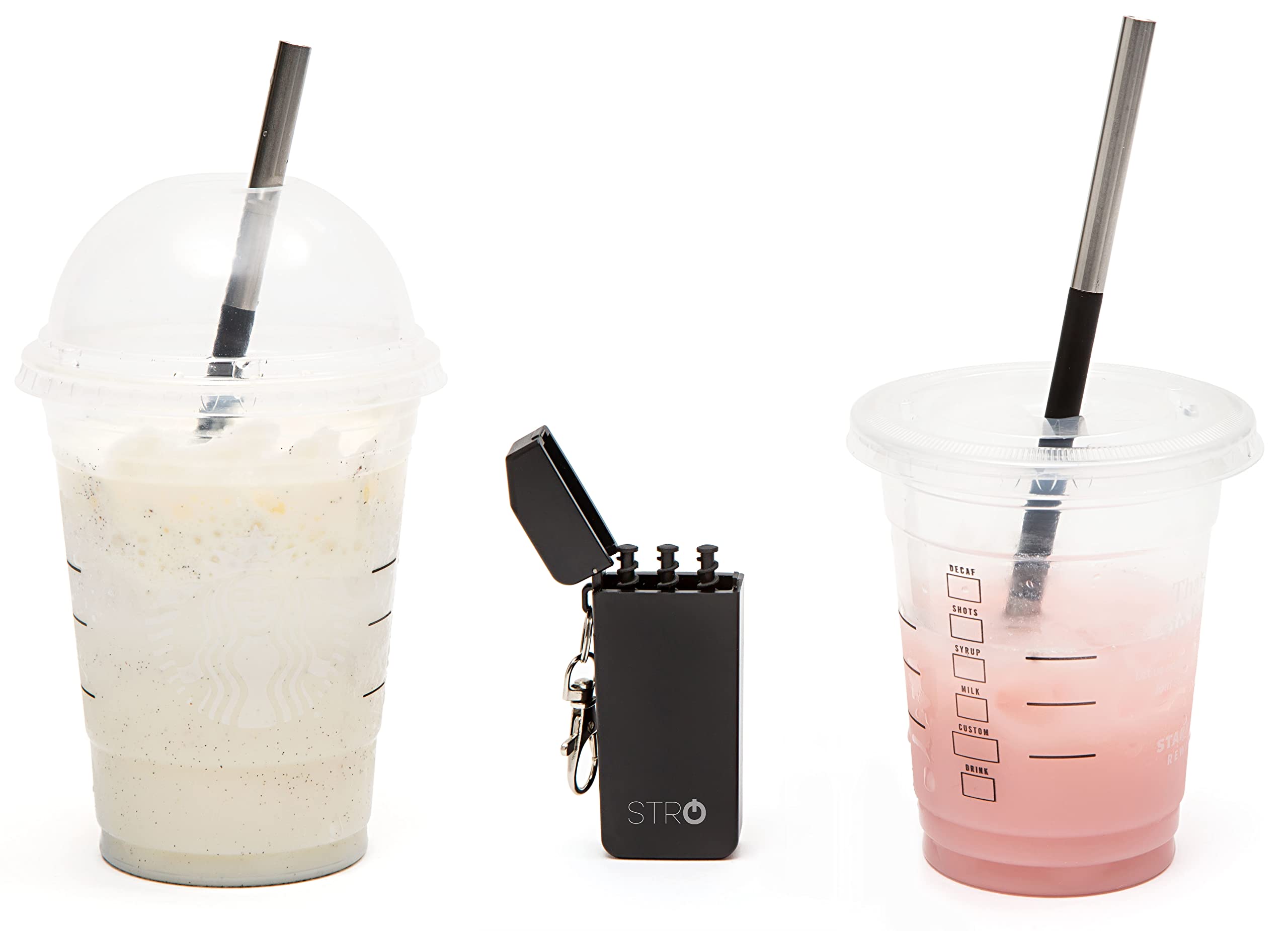 STRO Portable Reusable Metal Straw with Travel Case & Built-in Cleaning Brush, Stainless Steel Straws Drinking Straw for 20 and 30 oz Tumblers, Cans, Bottles, Cups
