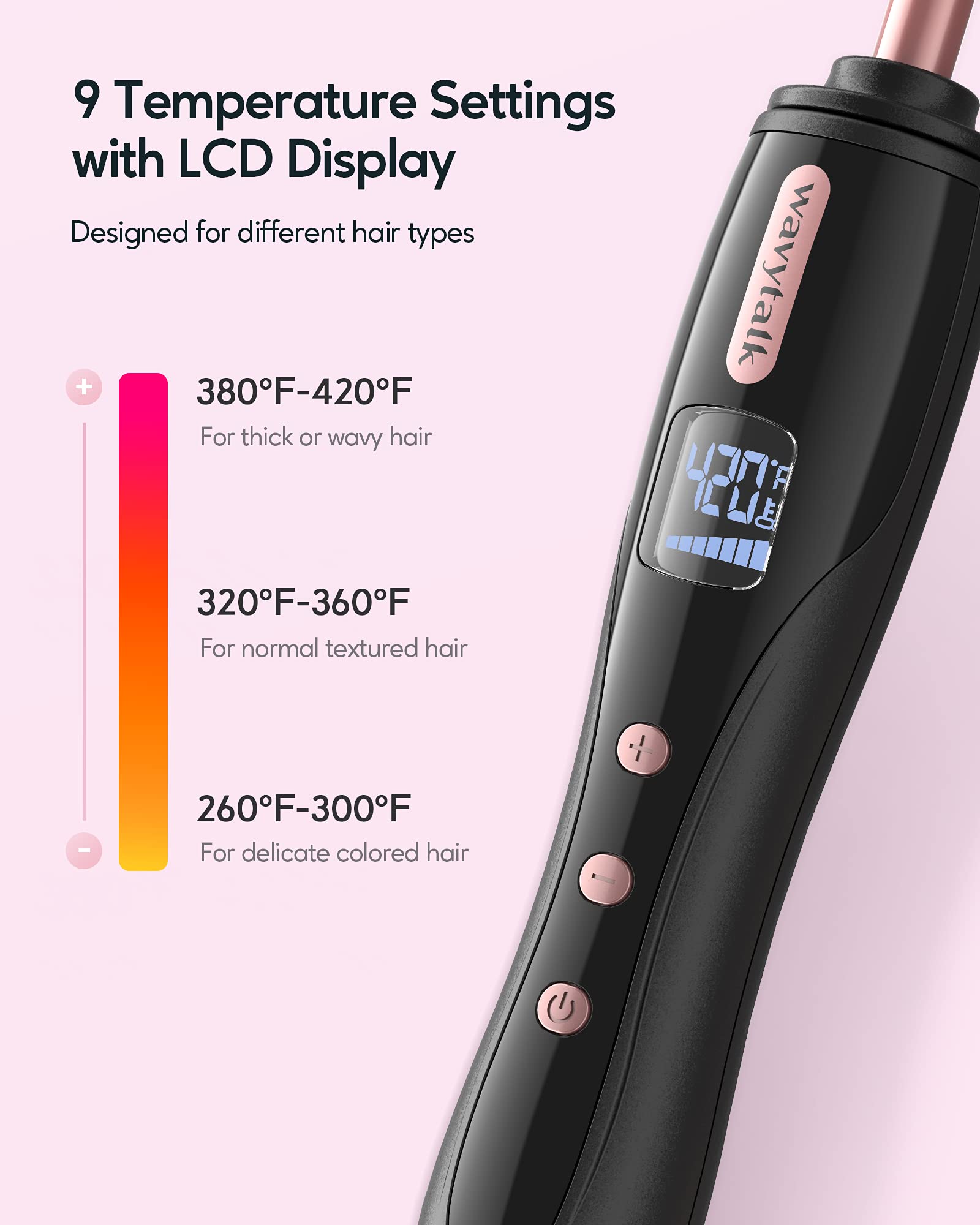 Wavytalk Small Curling Iron, 3/8 Inch Barrel Ceramic Wand Iron for Short & Long Hair, Skinny with Adjustable Temperature (Rose Pink)