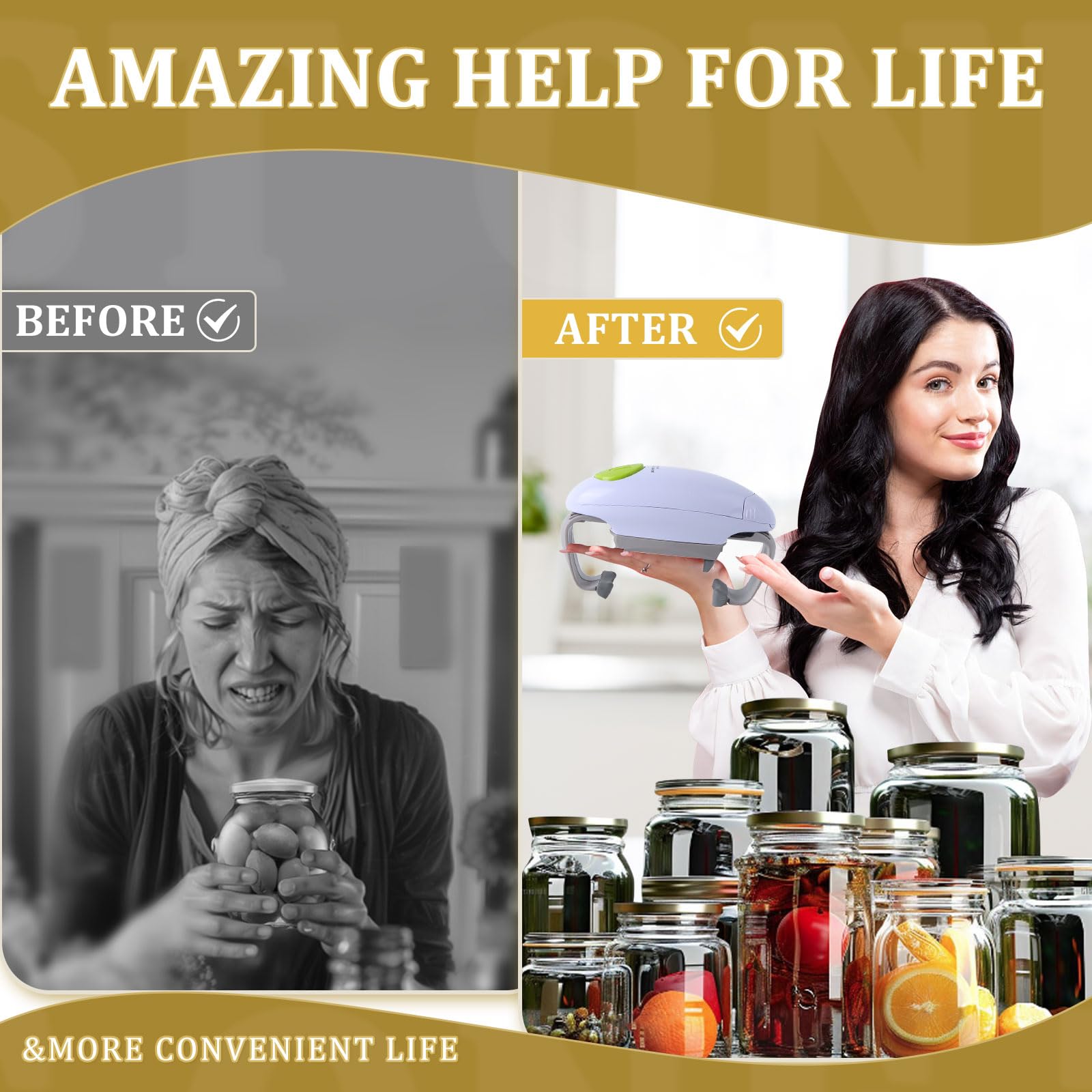 Sumotia 2 PCS Electric Jar Opener One Touch Automatic Jar Opener, 360° Automatic Rotation & Stop Smooth Edge Electric Can Opener for People with Arthritis or Sore Hands Seniors Chefs