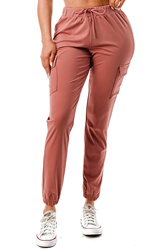 Petalroz Women's Cargo Joggers Drawstring Hiking Pants for Women Outdoor Casual Athletic Workout with Pockets,Pink,X-Large