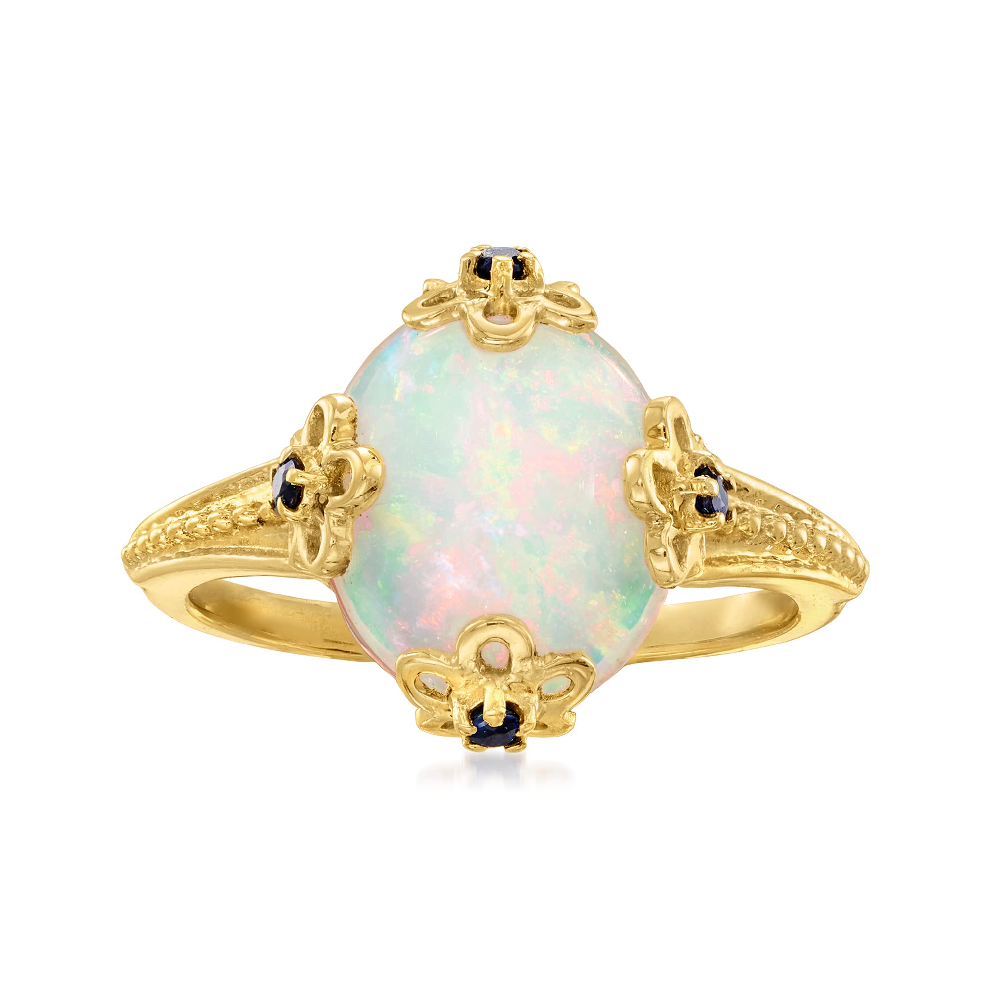 Ross-Simons Opal Ring With Sapphire Accents in 14kt Yellow Gold. Size 7