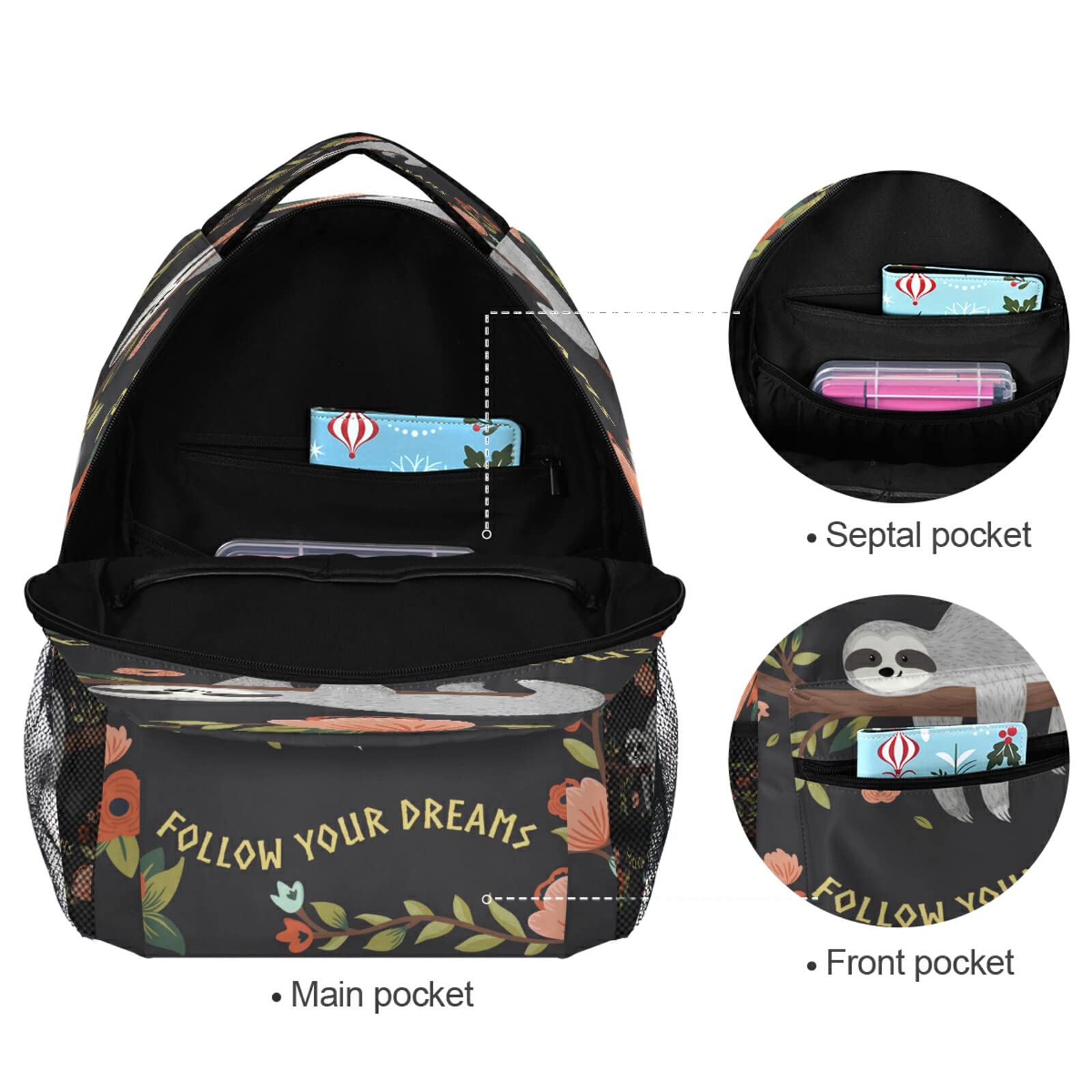 MNSRUU Kid Sloth Backpack Elementary School Backpack Sloth Kid Bookbags for Boys Girl Ages 5 to 12