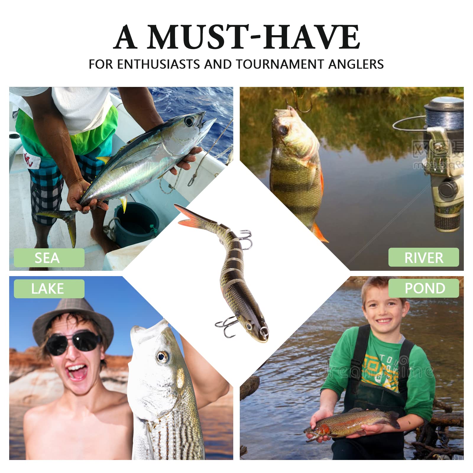 Pumowu Fishing Lures Set, Multi-Stage Bait ,Slow Sinking Bionic Bait , Freshwater Saltwater bass Bionic Bait bass, Men's Fishing Gift