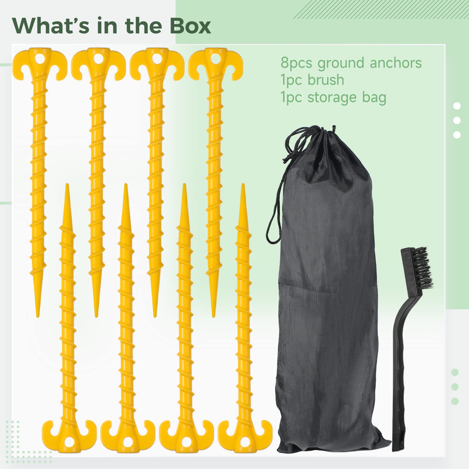Sand Stakes, OMISTAR Plastic Stakes, 8-Pack Beach Stakes, Heavy Duty Screw Style Tent Stakes, 10 Inch Durable Outdoor Tent Pegs, Yellow Canopy Stakes for Hiking Camping