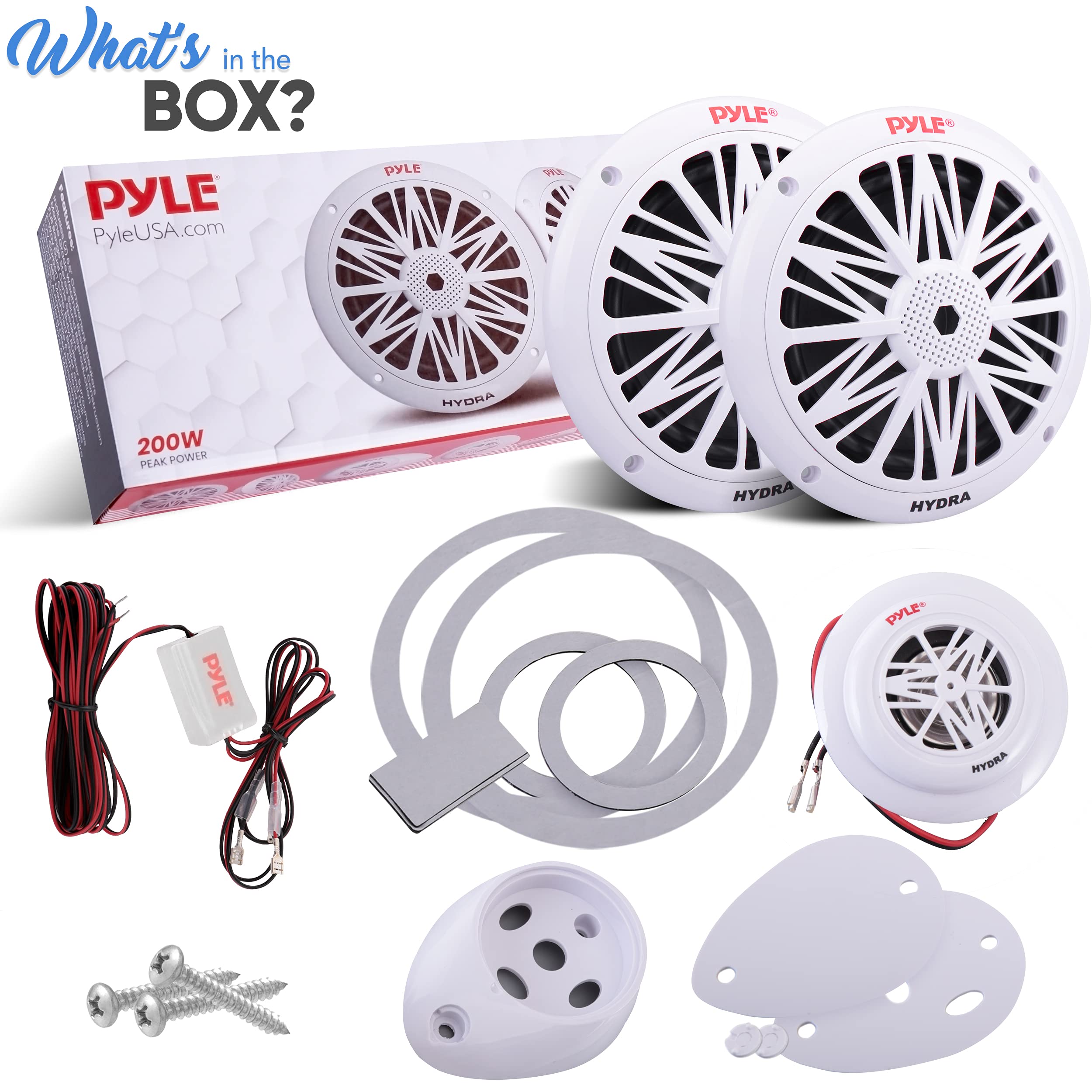Pyle 200 Watt Marine Speaker System - Weather Resistant Dual 2 Way 6.5 Inch Outdoor Stereo Audio Sound Speakers w/ 85Hz-6kHz Frequency Response, Heavy Duty 8oz Magnet Structure PLMR6KW, White
