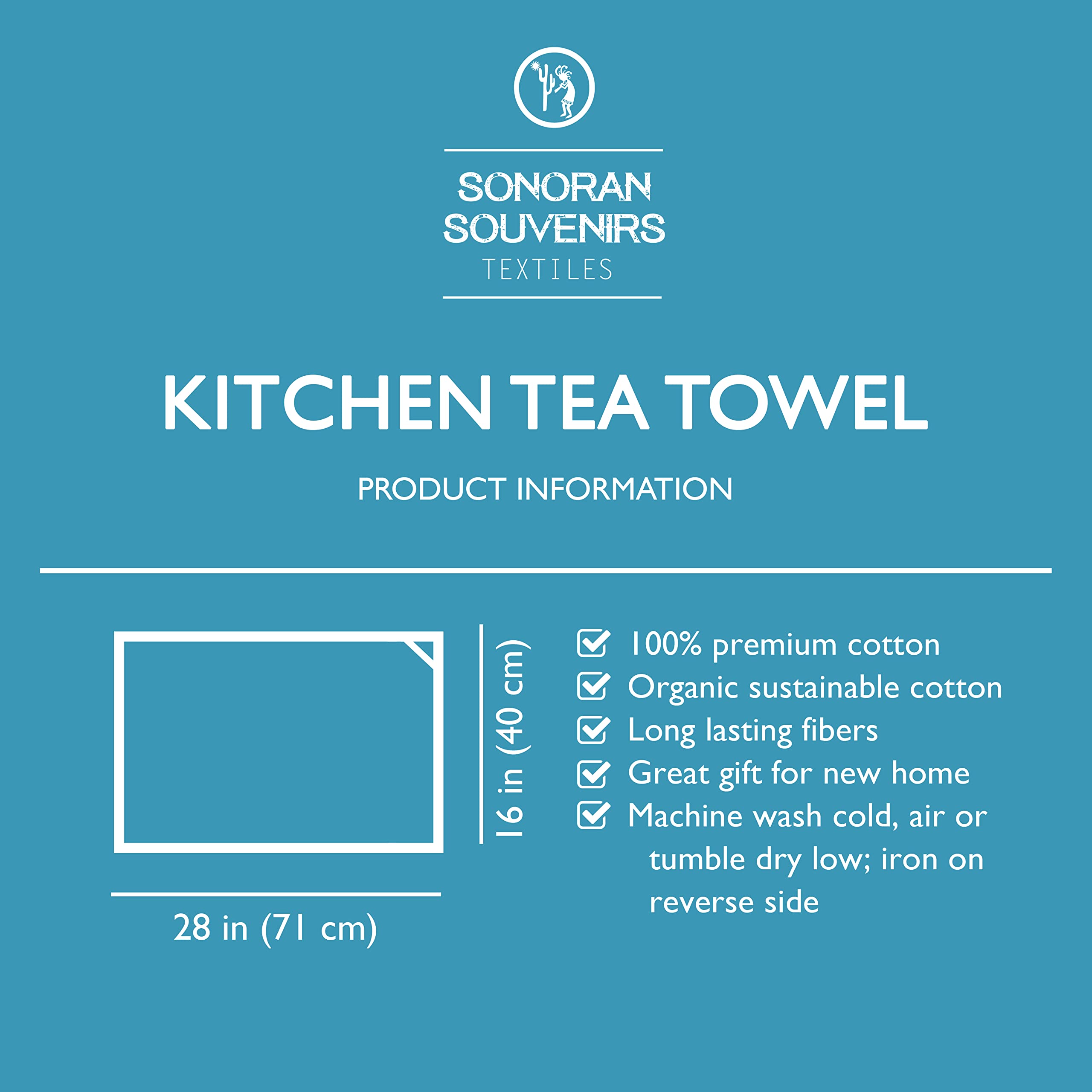Sonoran Souvenirs Southwestern Cactus Kitchen Hand Towel (16" x 28") Machine Washable Cloth Tea Towels for Kitchen Diner (Single Pack)
