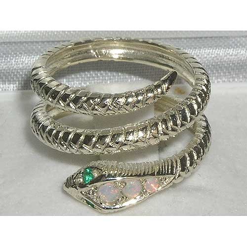 LetsBuyGold 925 Sterling Silver Natural Opal and Emerald Womens Promise Ring - Size 5.5