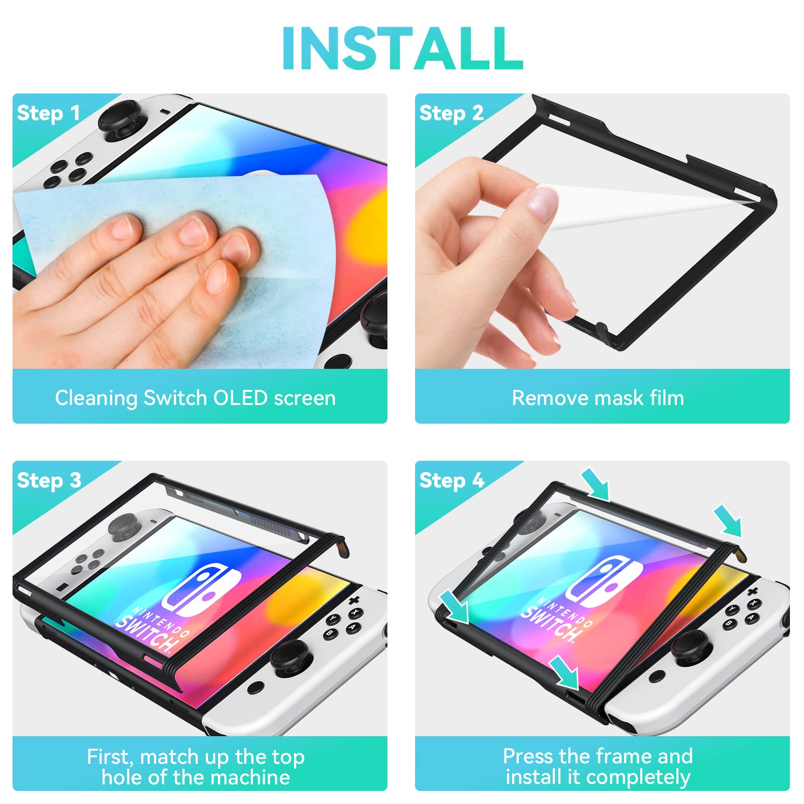 Sibese Protective Case for Nintendo Switch OLED with Tempered Glass Screen Protector, Front Cover Compatible with Switch OLED (2021)(Black)