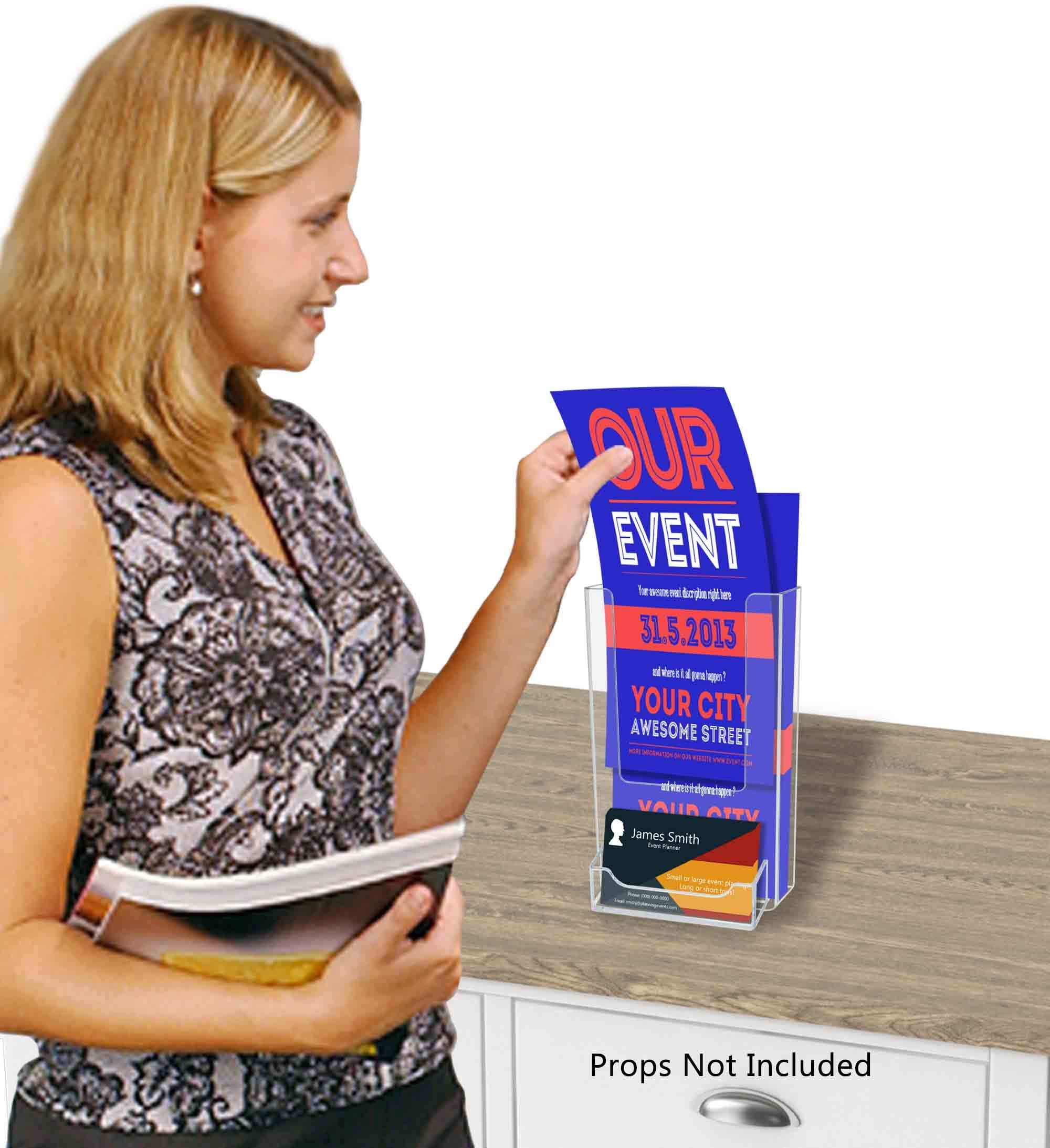 Marketing Holders 4 Pack Brochure Holder with Hardware for 4 Inch Trifolds and 3.5" x 2" Cards Printed Media for Tourist Attractions Gift Shops Retail Flyers Clear Acrylic Wall Mount