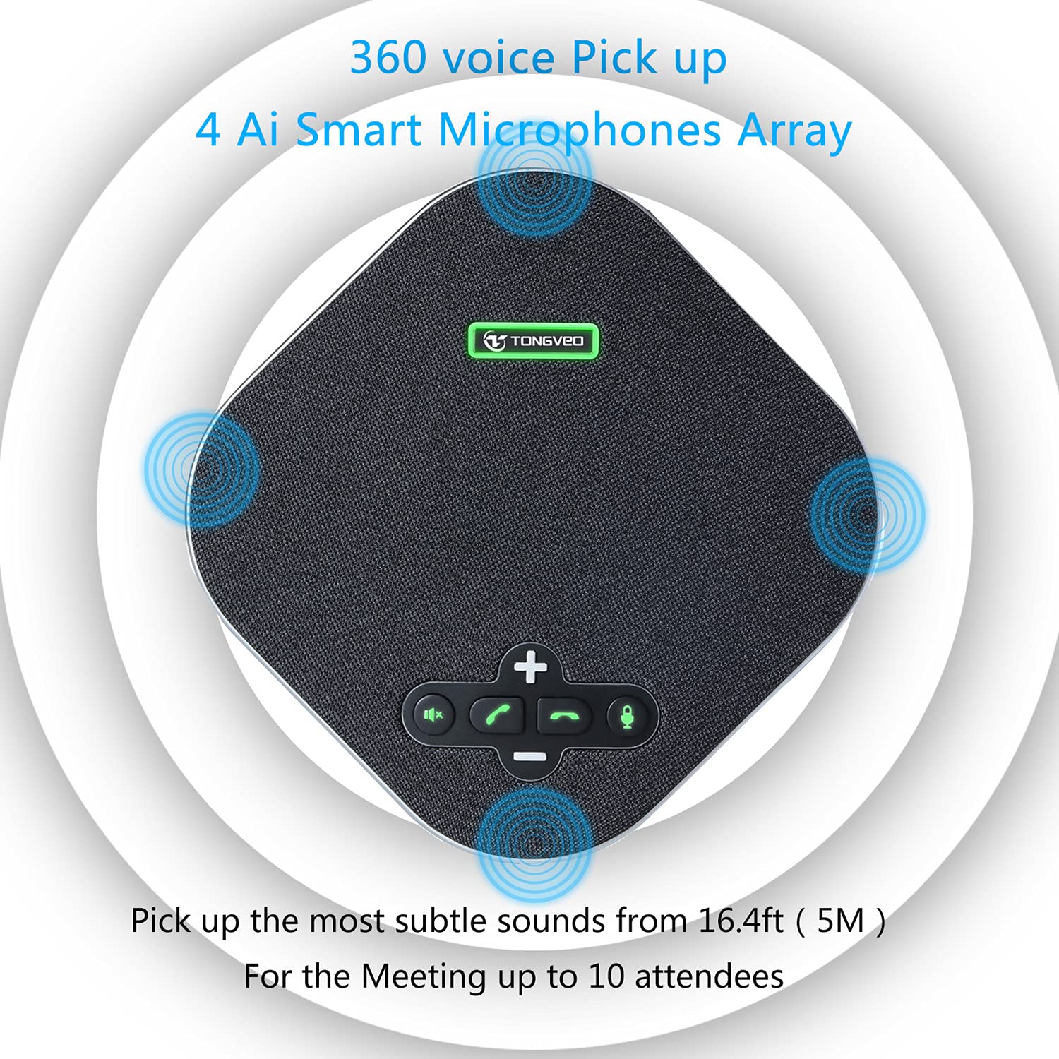 TONGVEO USB Speakerphone Microphone Conference Speaker,Daisy Chain Computer Speaker with Microphone 360º Voice Pickup Built-in 4 AI Noise Cancellation Mics for 12 Attendees Conference Call Speaker