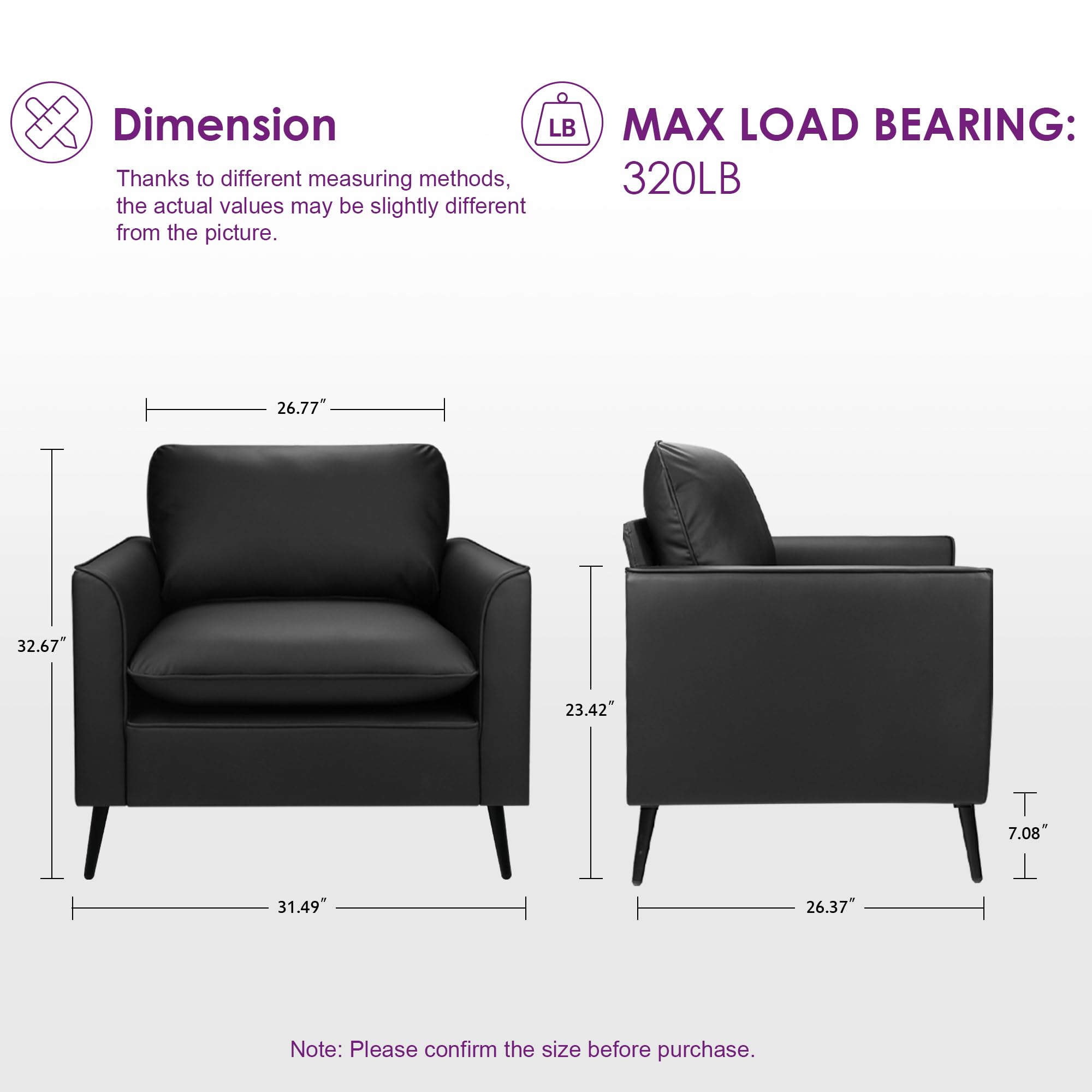 TYBOATLE Accent Chair, Black Leather Accent Chair, Comfy Living Room Chair, Cozy Reading Sitting Chair, Mid Century Modern Accent Chairs, Arm Reception Chairs, Lobby Chair,Office Furniture