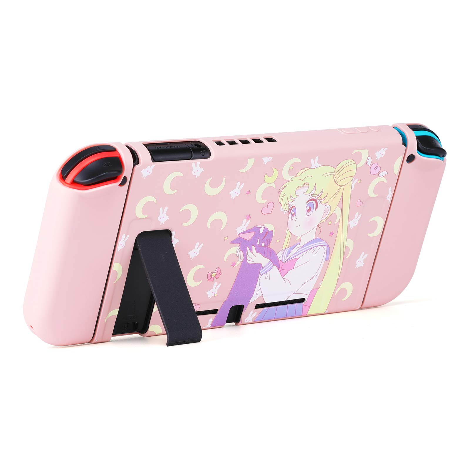 LightPro Cute Protective Case for Nintendo Switch - Soft Slim Grip Cover Shell for Console and Joy-Con with Screen Protector, Thumb Grips, Anti-Scratch (Sailor Moon)