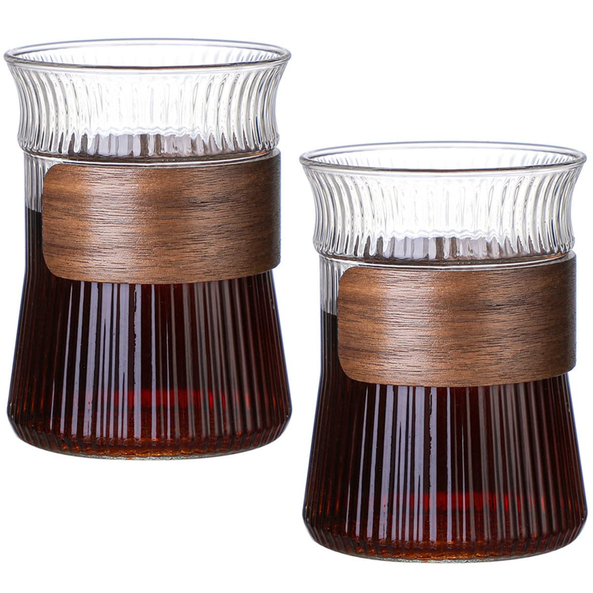 Sizikato 2pcs Borosilicate Glass Teacup, Striped Glass Coffee Cup, Non-Slip and Anti-Scald