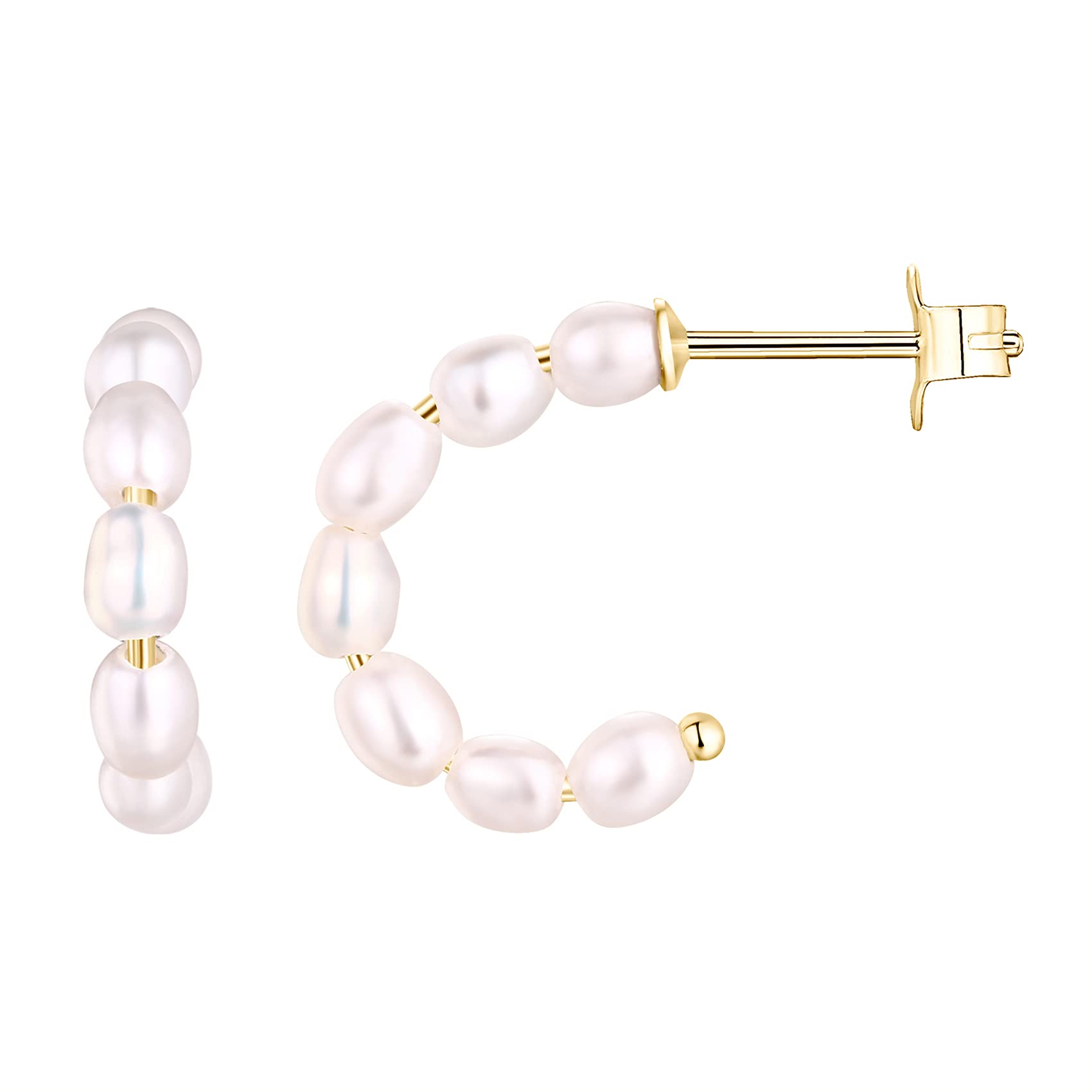 PAVOI 14K Gold-Plated Classic Pearl Hoop Earrings for Women | Freshwater Pearl Earring Pair