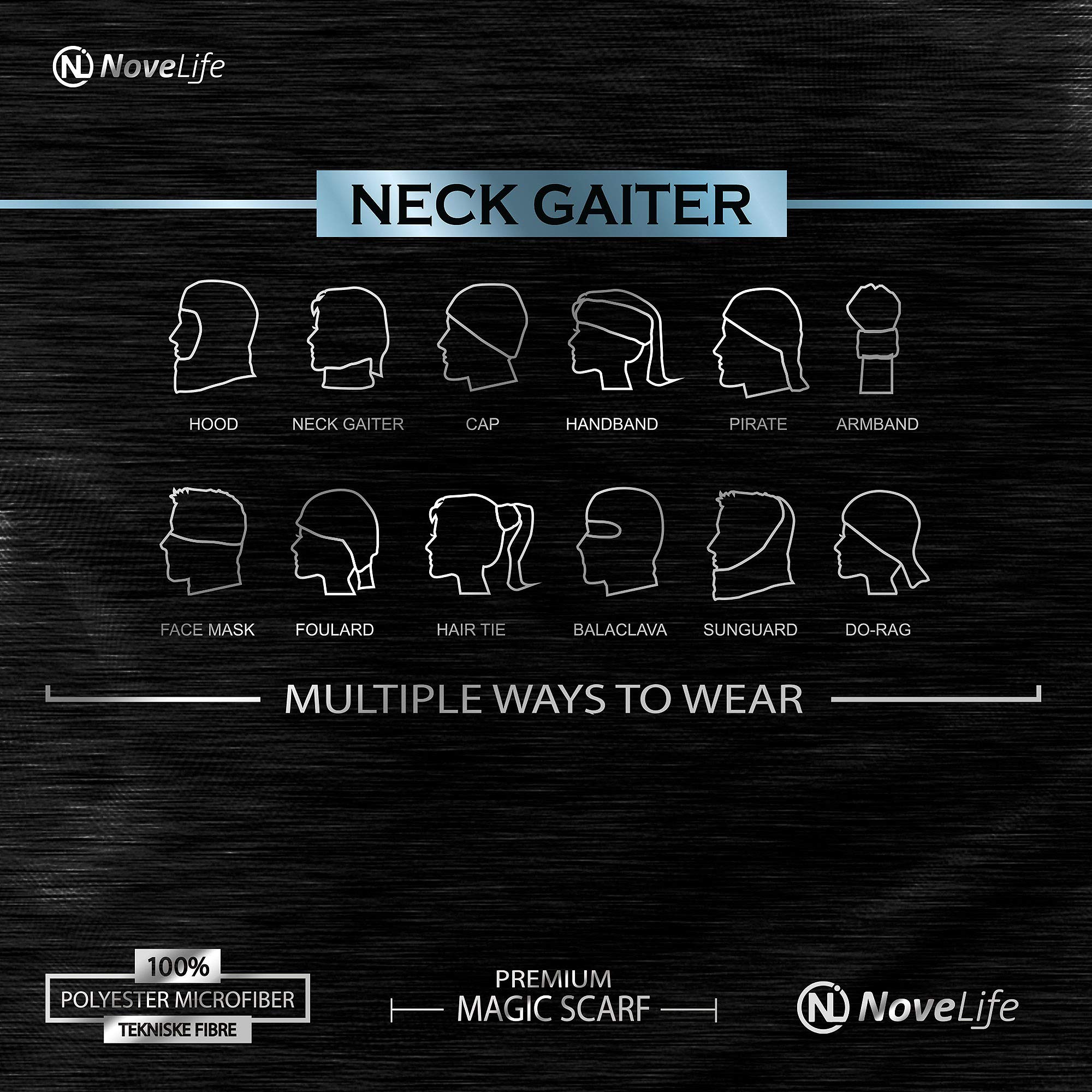NOVELIFE Neck Gaiter, Bandana Face Mask, Balaclava Breathable Cover Scarf, Gator Covering (Black)