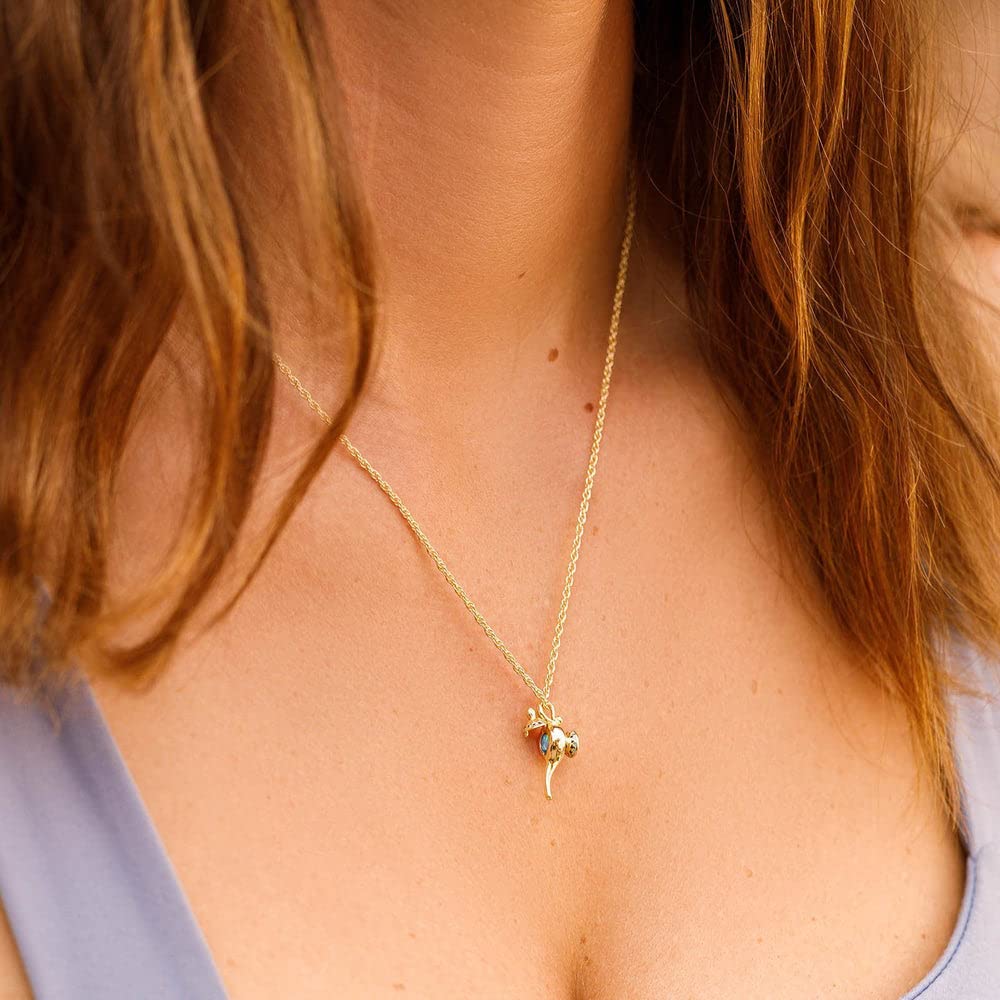 Pura Vida 20" Gold-Plated Disney Genie Lamp Necklace w/Opal Stone - Adjustable Chain, Brass Base - 2" Extender