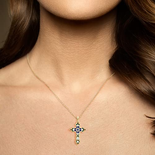 Santuzza 925 Sterling Silver Multi Color Cross Enamel Pattern Pendant Blue Spinel Pendant for Women