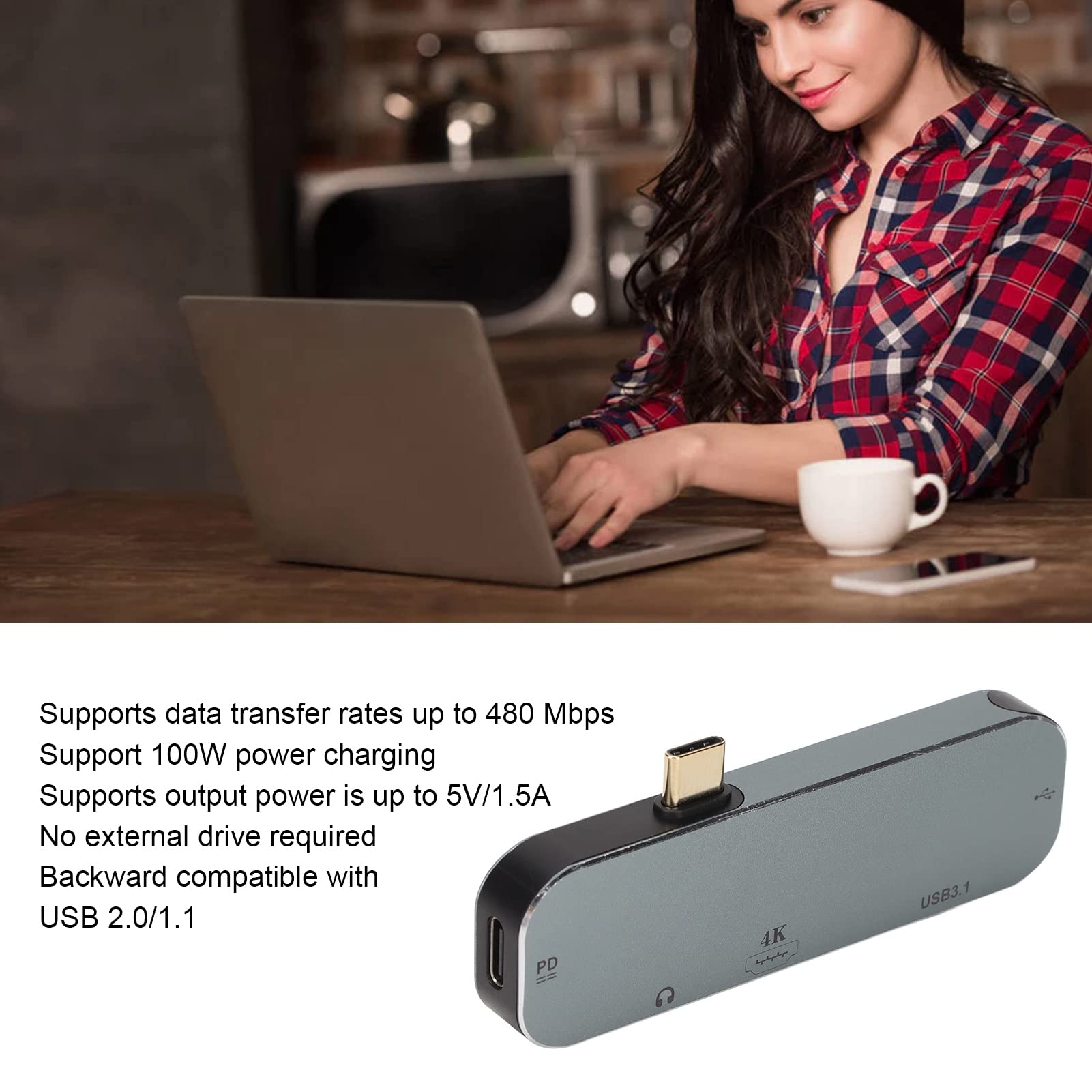 Type C Hub Transfer 480Mbps 100W Aluminum Alloy Power Charge Case USBCHUBP D3.0 Type C USB C Wired Keyboard Laptop Connector