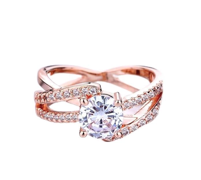 Metmejiao 18K Rose Gold Plated CZ Crystal Square Simulated Diamond Engagement Ring Promise Rings for Women (US Code 9)