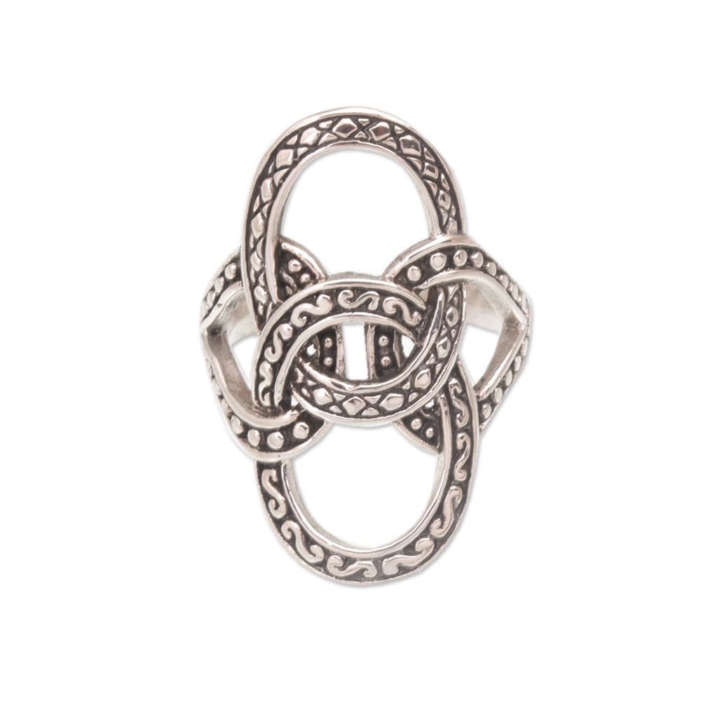 NOVICA Artisan Handmade .925 Sterling Silver Cocktail Ring Artisan Crafted with Oxidized Accents Indonesia 'Confluence'