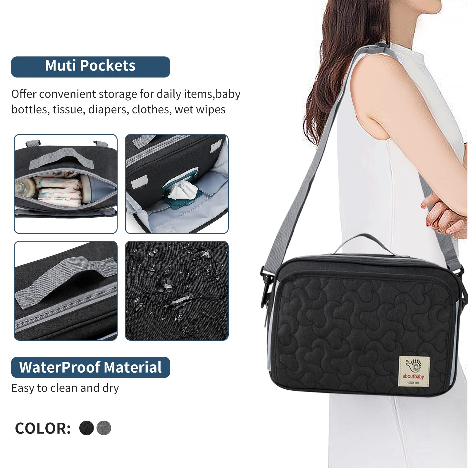 TRENDPLAY Small Diaper Bag Stroller Bag Diaper Organizer Caddy for Diapers with Insulated Pocket, Stroller Straps and Adjustable Shoulder Strap,Universal Fit Most Strollers, Gray