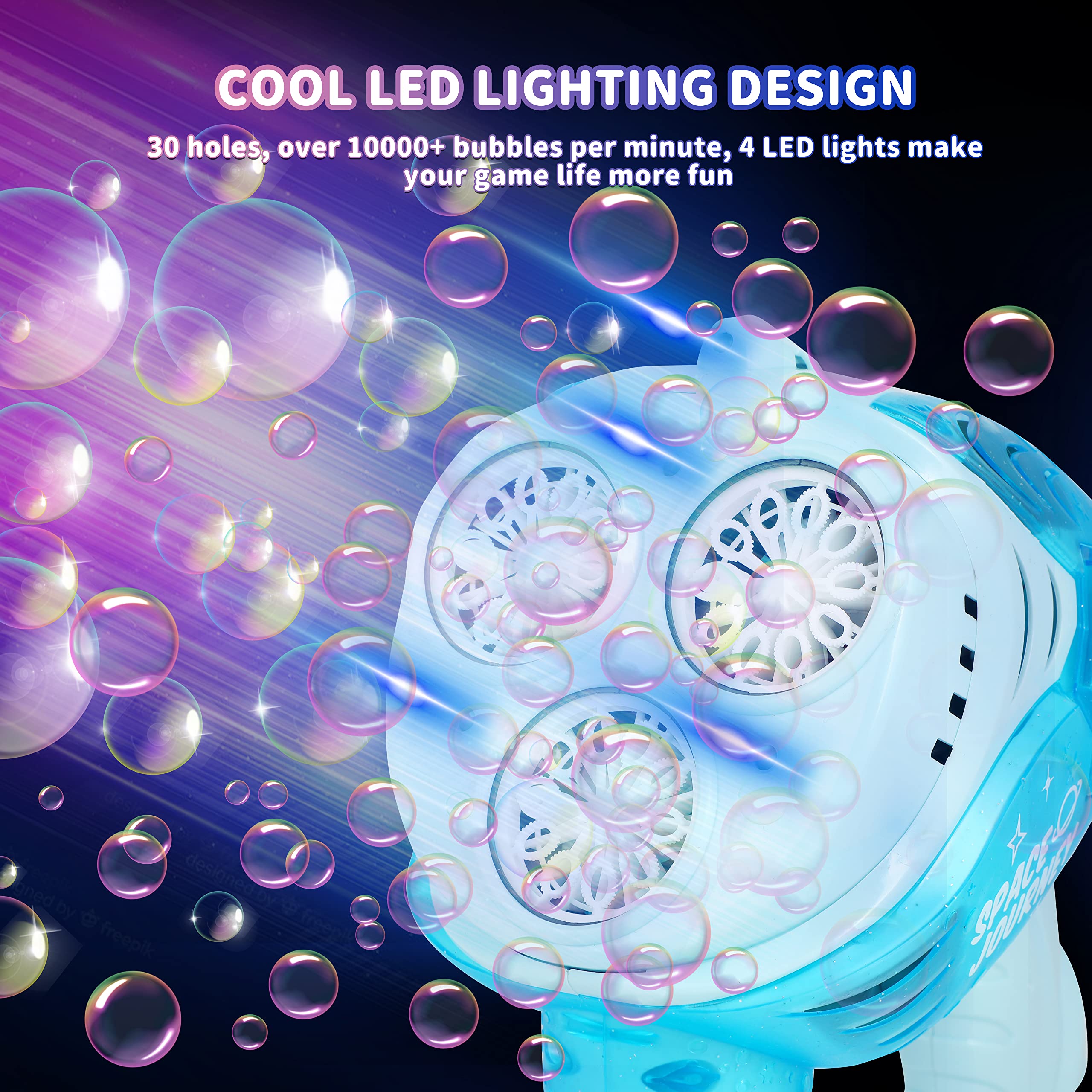 Rotokas Space Bubble Gun Automatic Bubble Machine - 10000+ Bubbles in 1 Minute - Durable Bubble Maker with LED Lights - 360-Degree Leak-Proof - Rechargeable Bubble Blower Sets for Kid and Adult - Blue