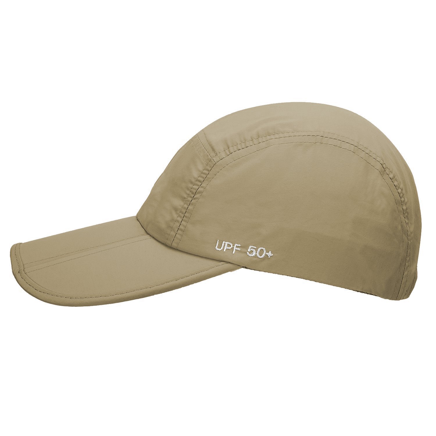 UPF 50+ Foldable Baseball Cap Sun Protection Quick Dry Portable Folding Hats for Men or Women, Khaki