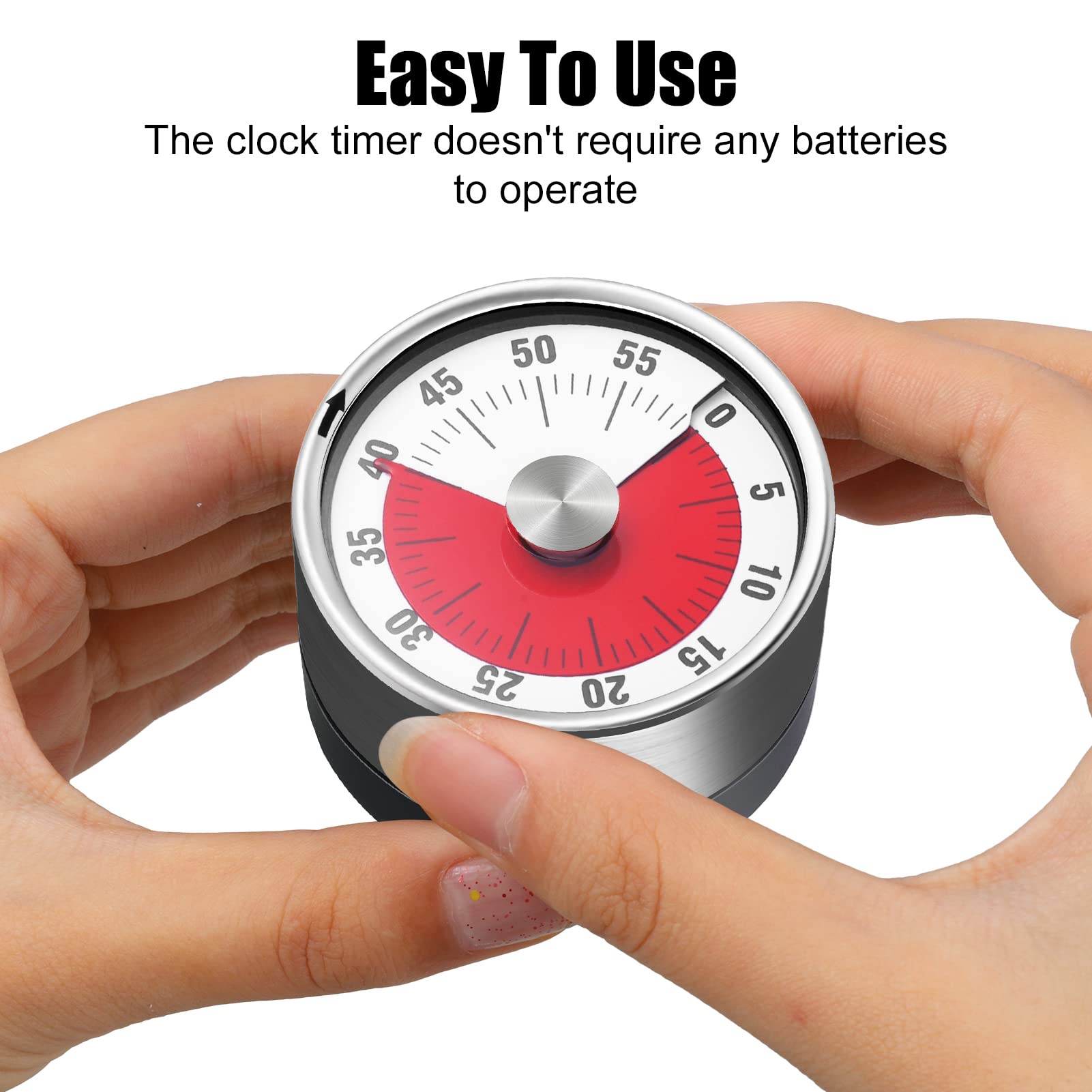 QUEEN KING Kitchen Timer Magnetic,Visual Timer for Kids,60-Minute Visual Countdown Timer with Loud Alarm,Magnetic Back & Stainless Steel Face,Kitchen Timer Manual for Study,Cooking,Baking