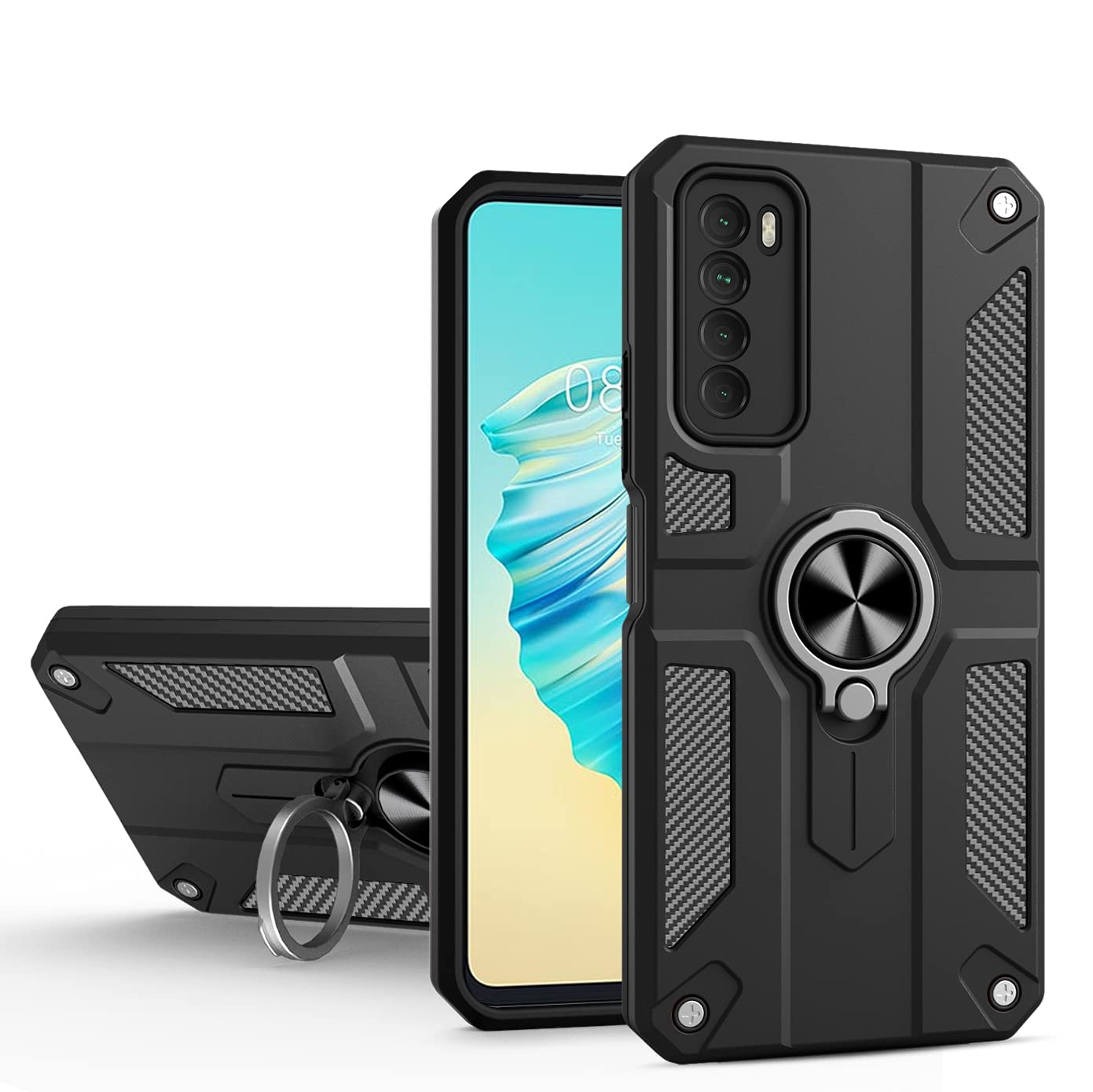 QCMM Compatible for Tecno Camon 17 Pro Case Hybrid Heavy Duty Armor Dual Layer Anti-Scratch Case Cover with Kickstand, Black