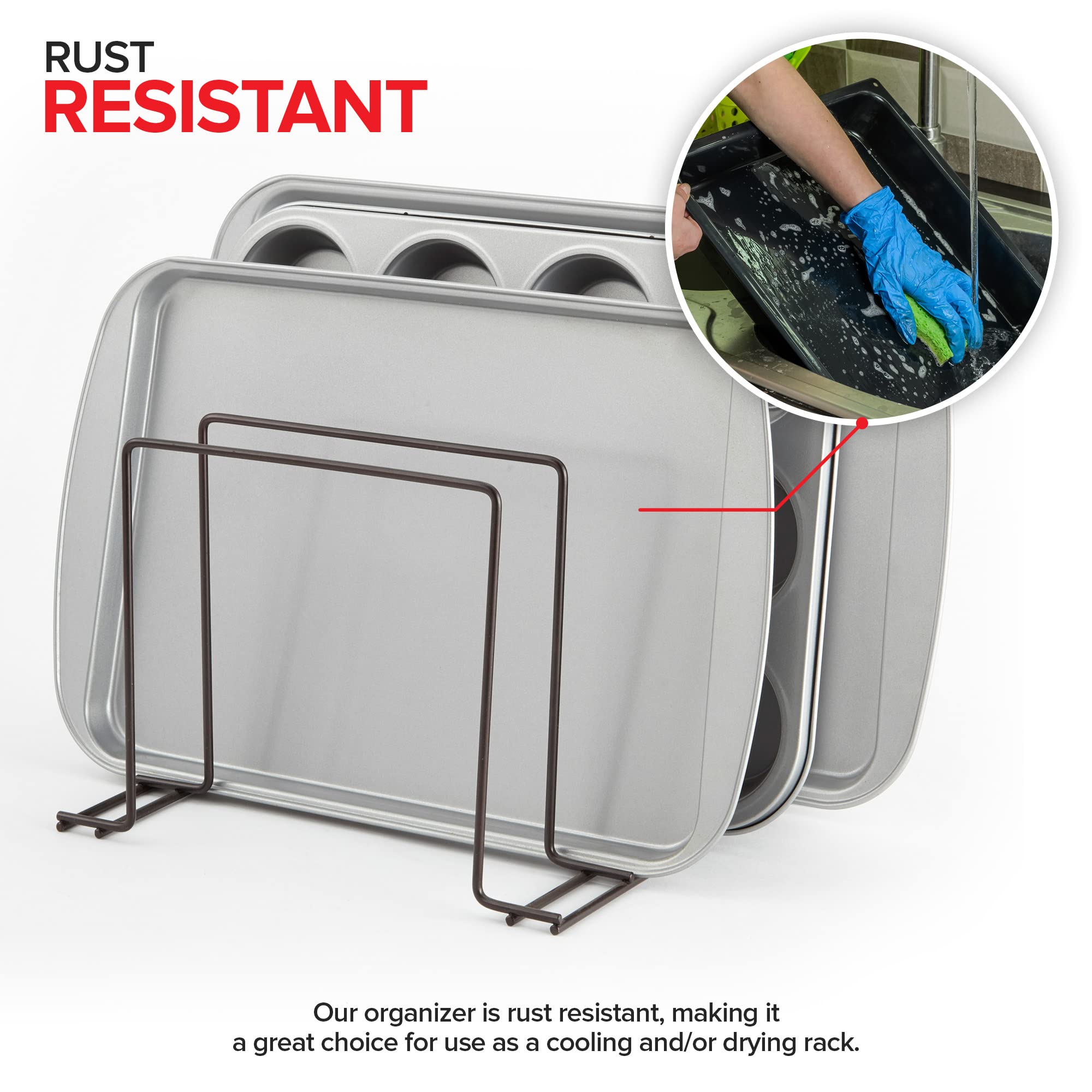 Stock Your Home Bronze (2 Pack) Steel Baking Pan Organizer Rack for Cabinet or Counter, Holder for Kitchen Cutting Boards, Pot Lids, or Cookie Sheets - Rust Proof Wire, Drying Storage