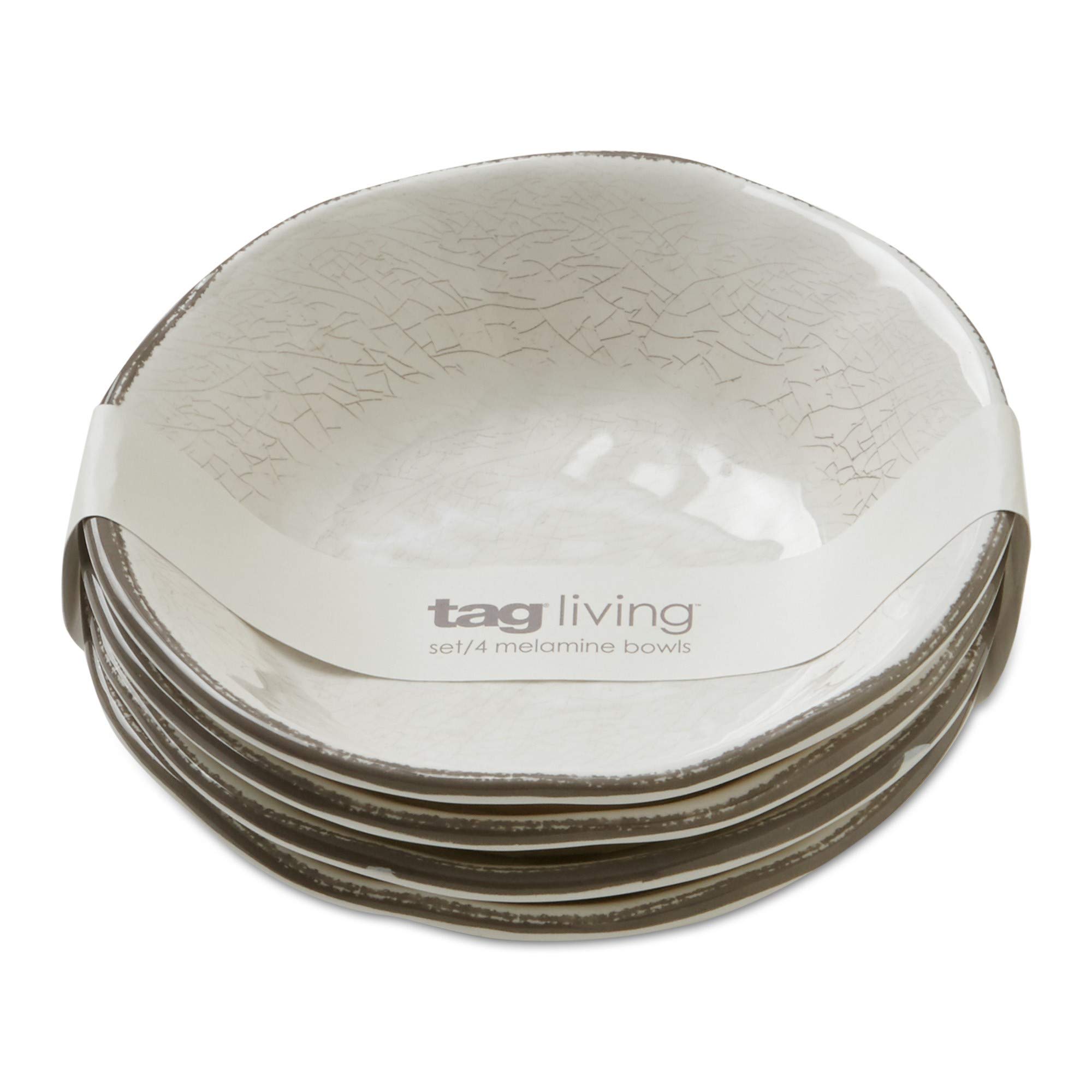 tag 10oz. 7in.Veranda Cracked Glazed Solid Ivory Wavy Edge Melamine Plastic Dinnerware Bowls Set of 4 Dishwasher Safe Indoor Outdoor Round Ivory Ivory